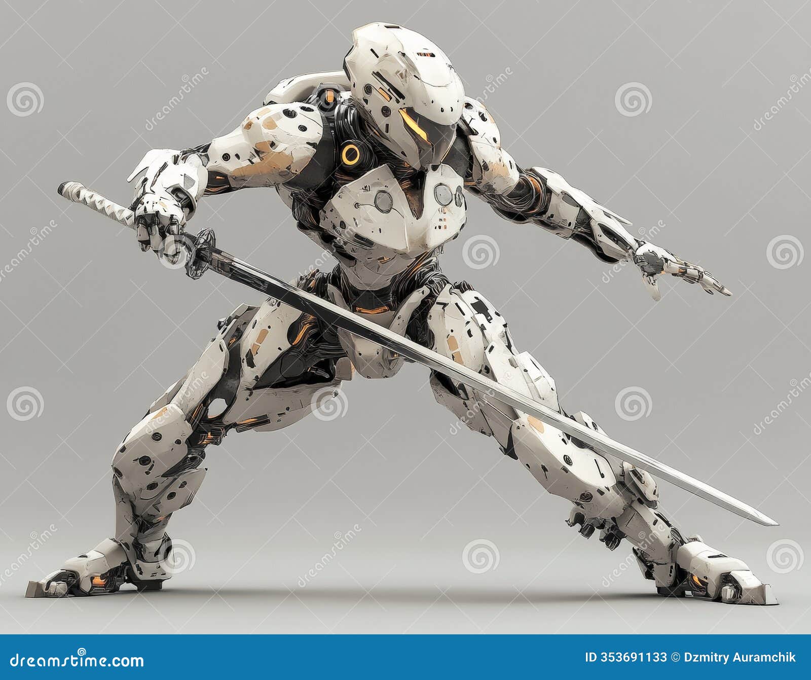 A 3D Render on a Gray Background Showcases a Sci-fi Mech Warrior in a ...