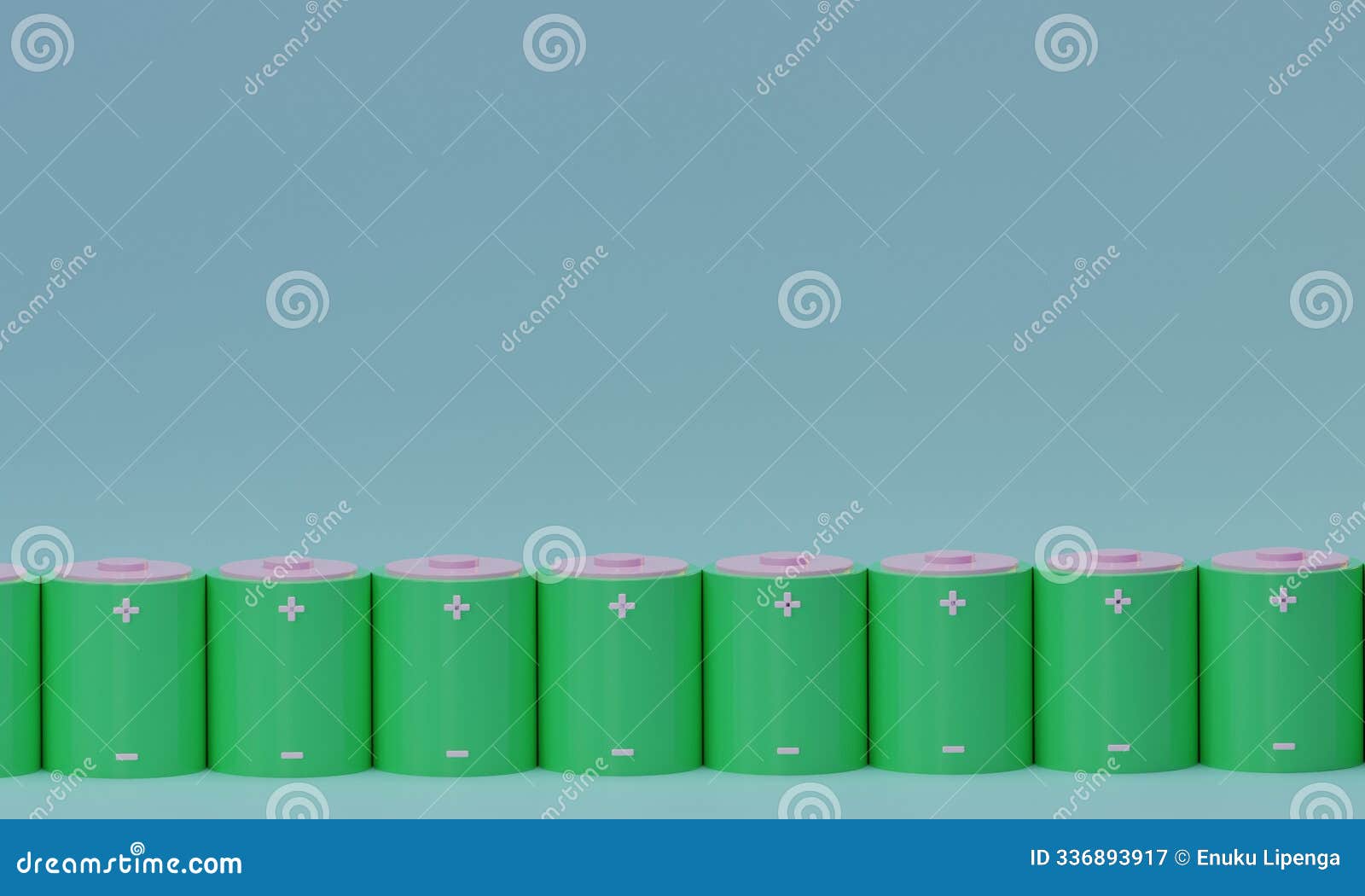 3D Render of Green Batteries in a Line Stock Illustration ...