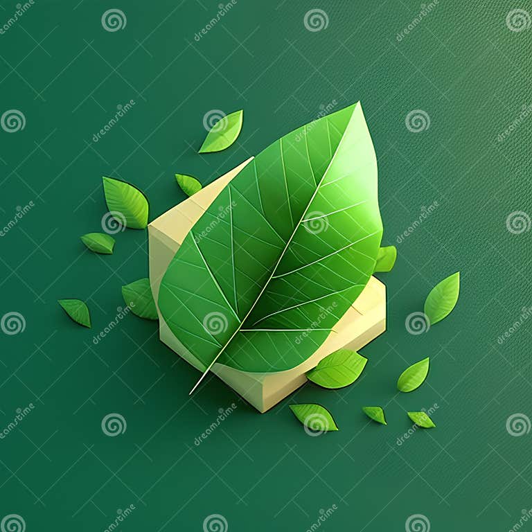 3d Render of Green Leaves with Hexagon Shape on Green Background Stock ...