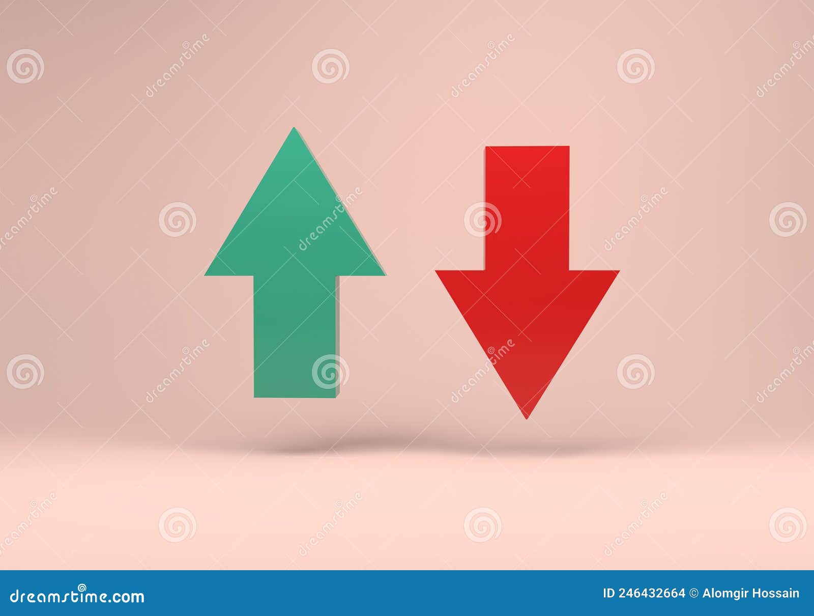 3d Render of Green Up Arrow and Red Down Arrow on Pink Background Stock ...