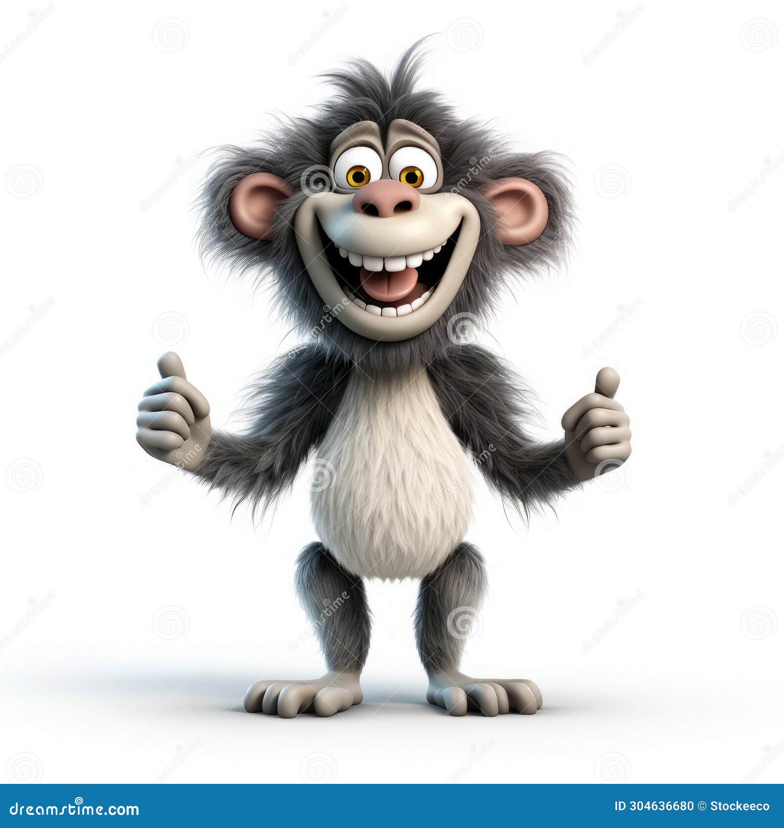 3d Render of Grey Monkey with Thumb Up: Vray Tracing Furry Art Stock ...