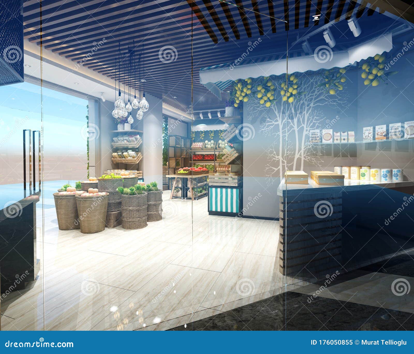 3d render of grocery store stock illustration. Illustration of ...