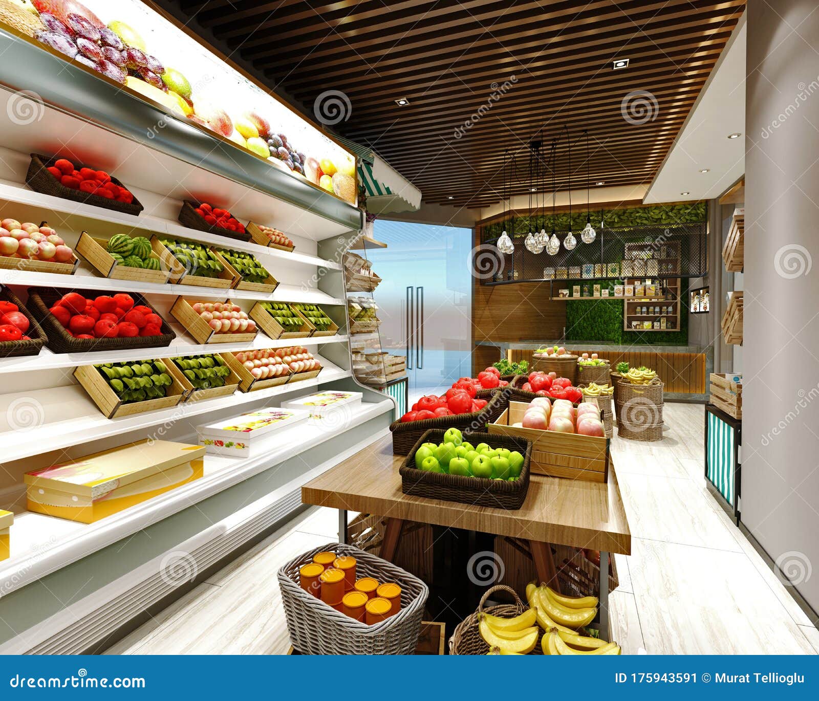 3d render of grocery store stock illustration. Illustration of empty ...