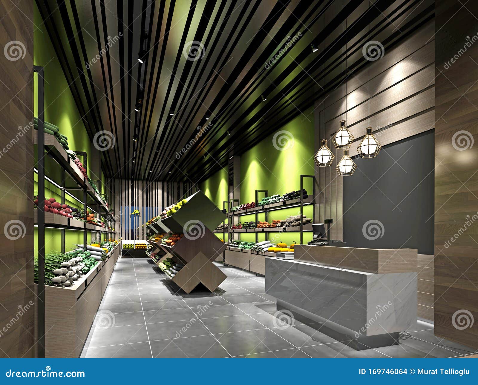 3d Render of Supermarket Interior Stock Illustration - Illustration of ...