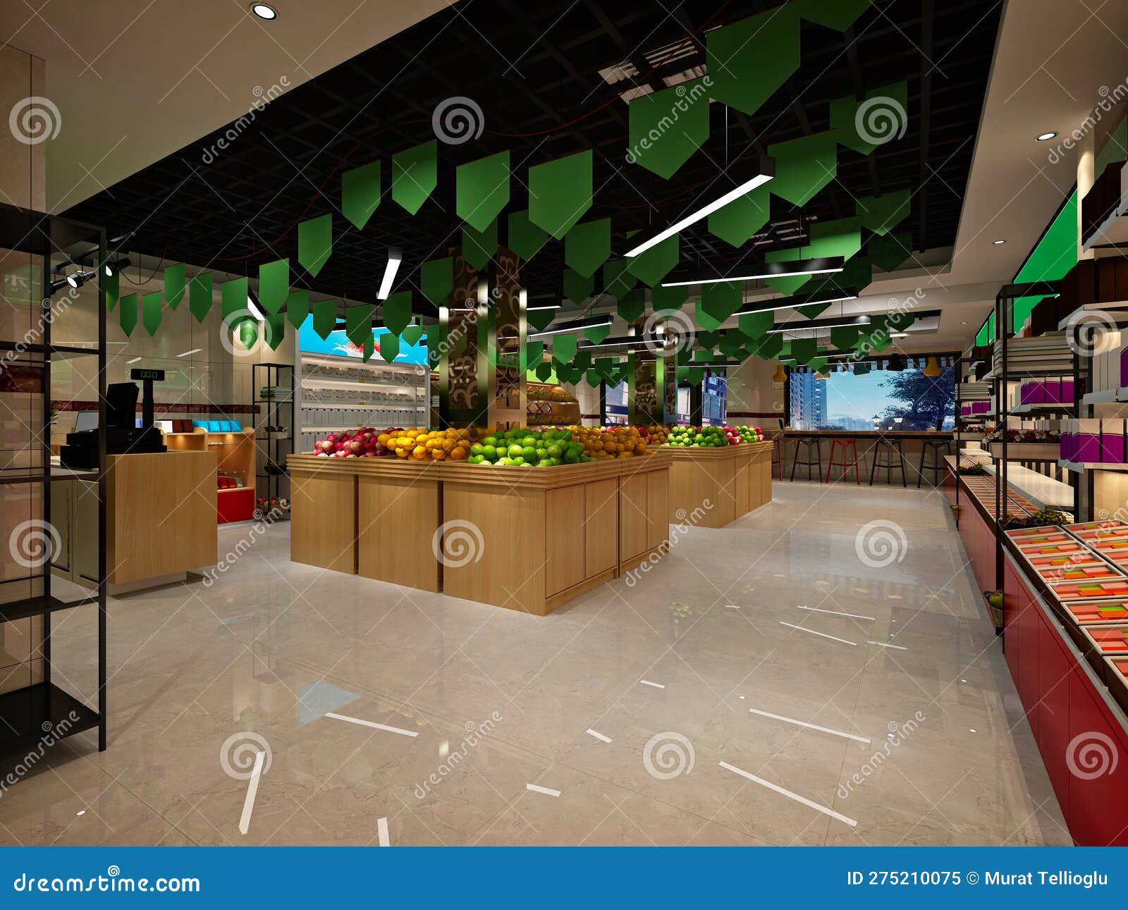 3d Render Grocery Vegetables Fruits Shop Stock Illustration ...