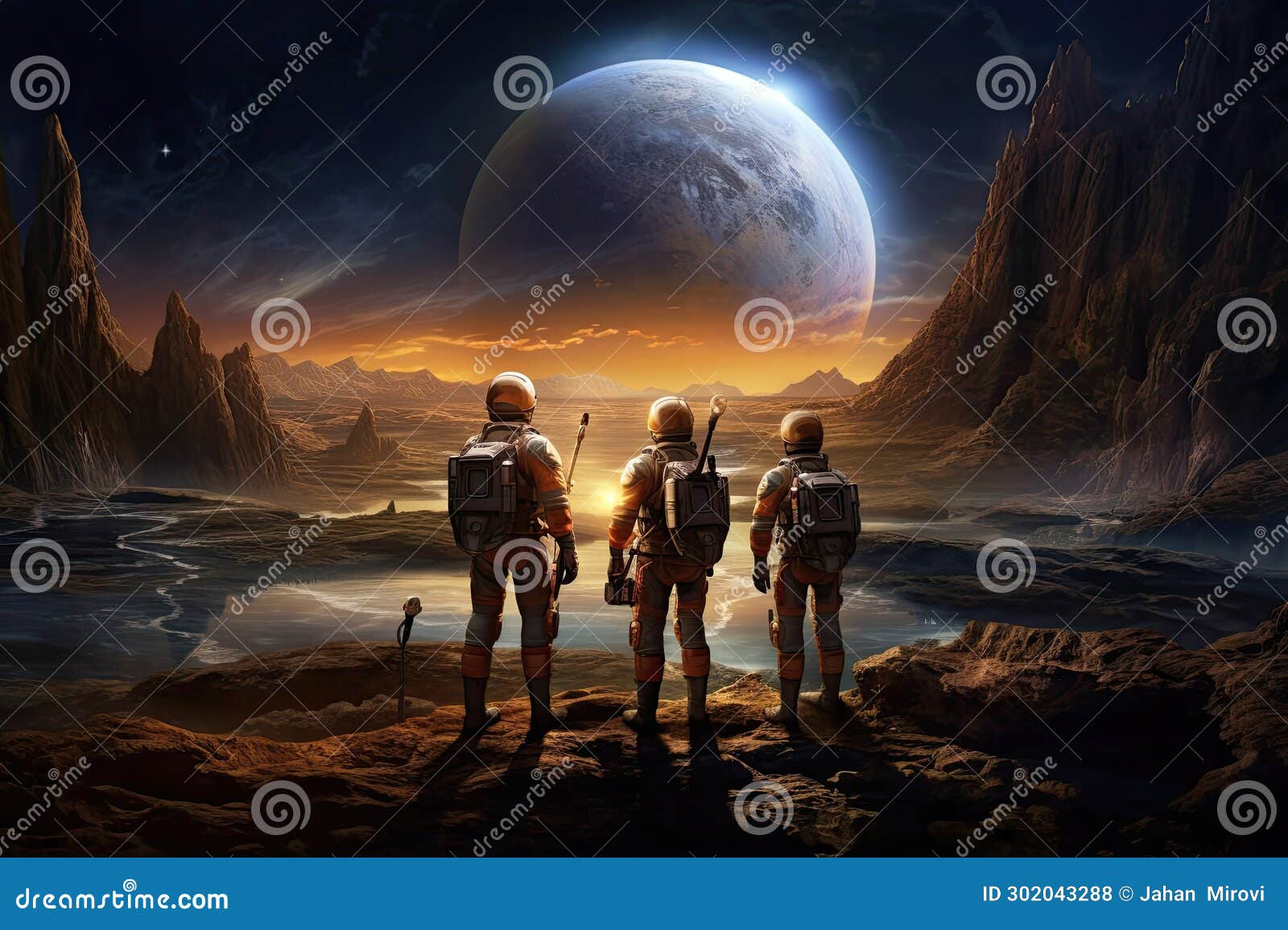 Astronaut Soldiers in Armor Standing on an Alien Planet, Astronaut ...