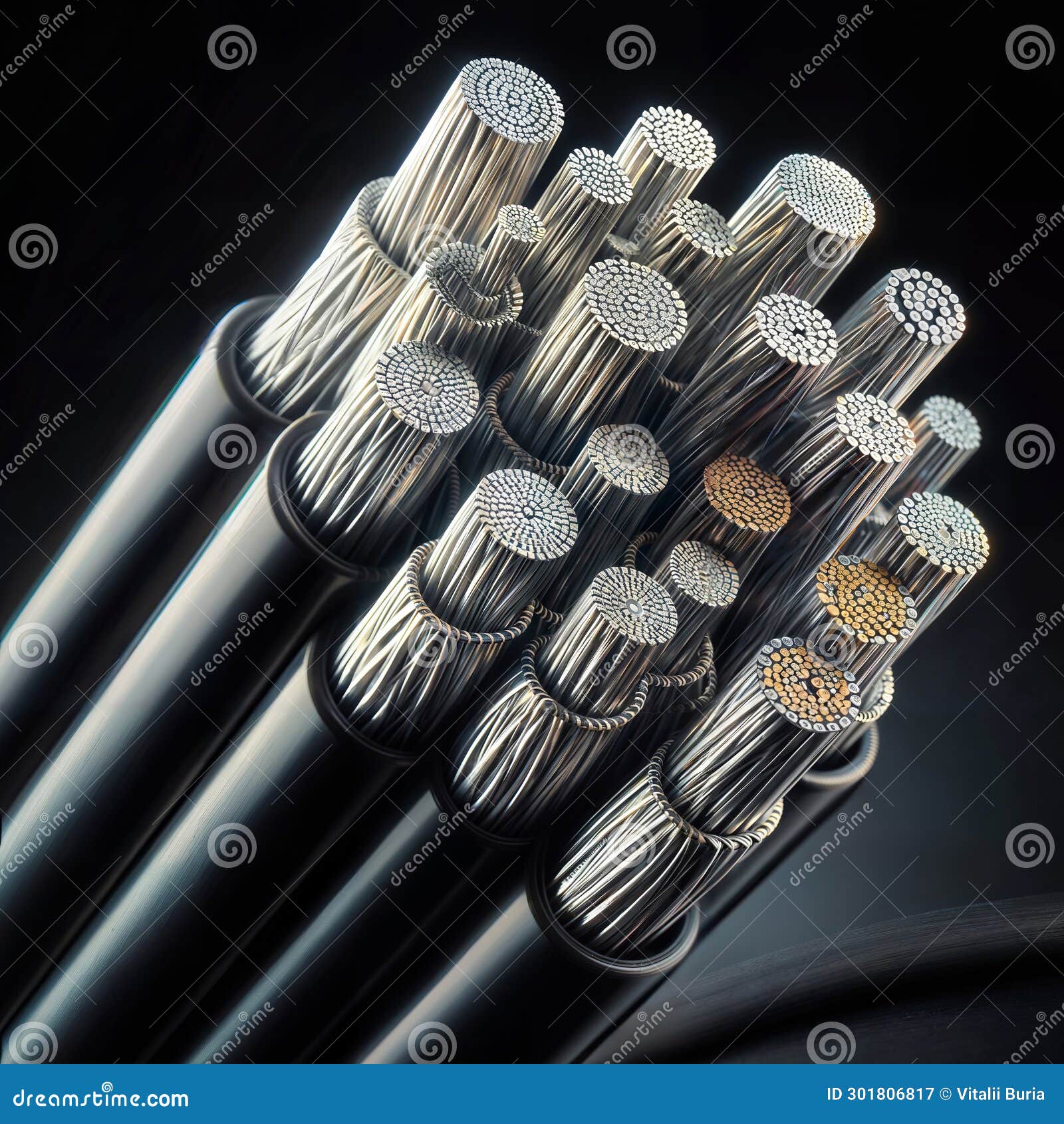 3d Render of a Group of Metal Cables on a Black Background, Generative ...