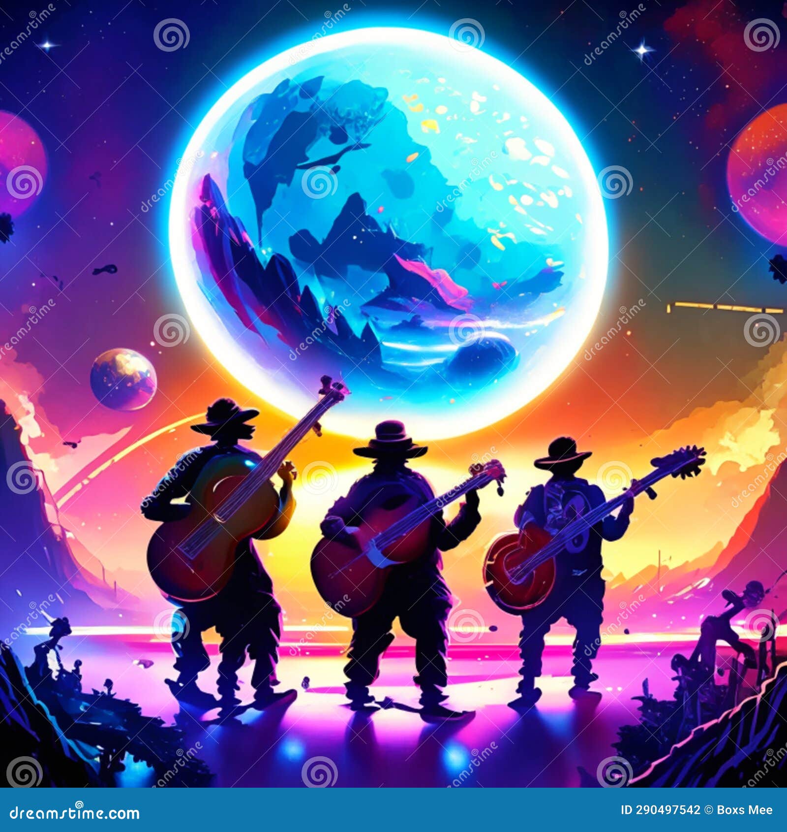 3d Render of a Group of Musicians Playing Musical Instruments in Front ...