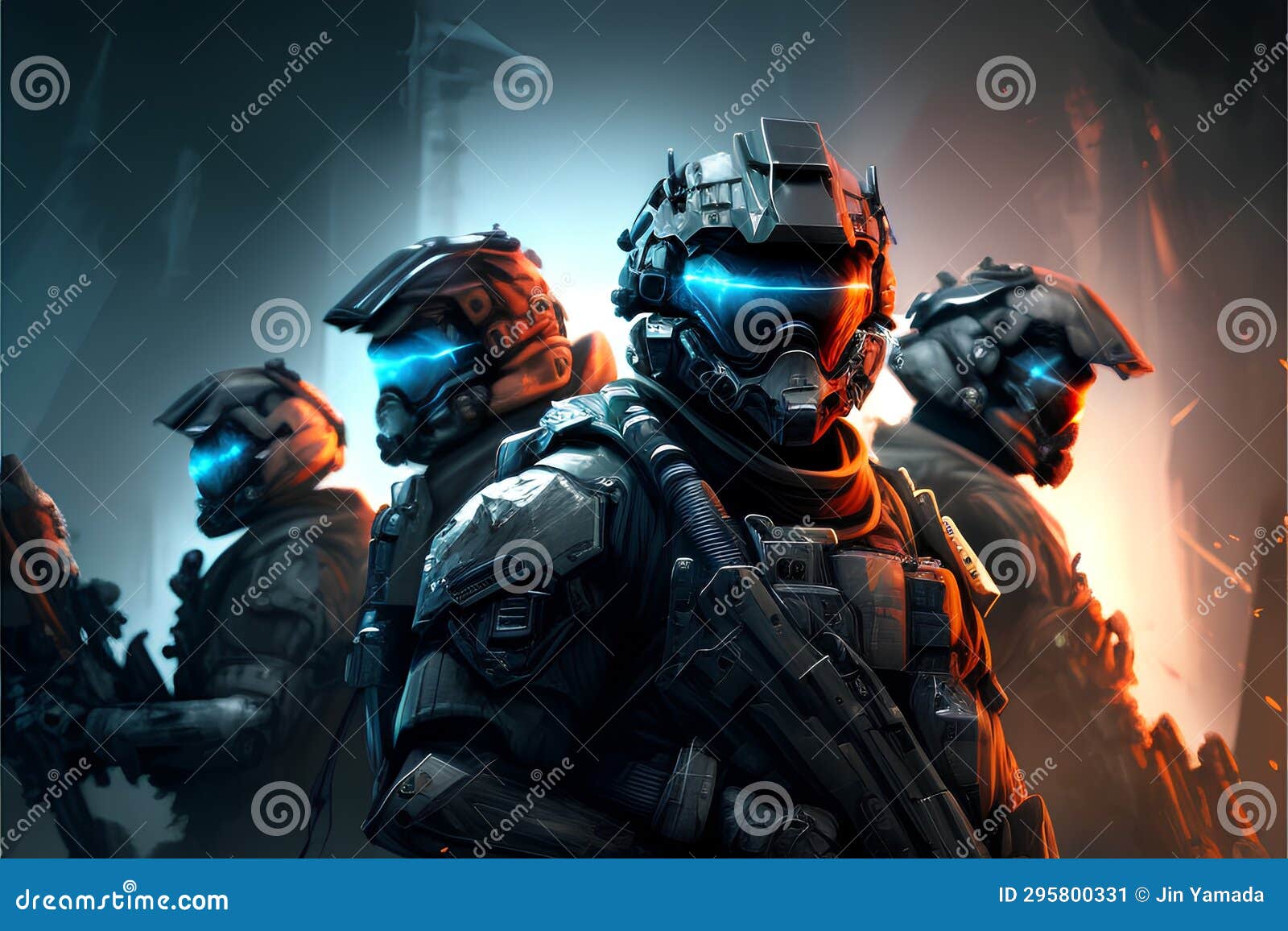 3D Render of a Group of Soldiers in a Battle Scene. Stock Illustration ...