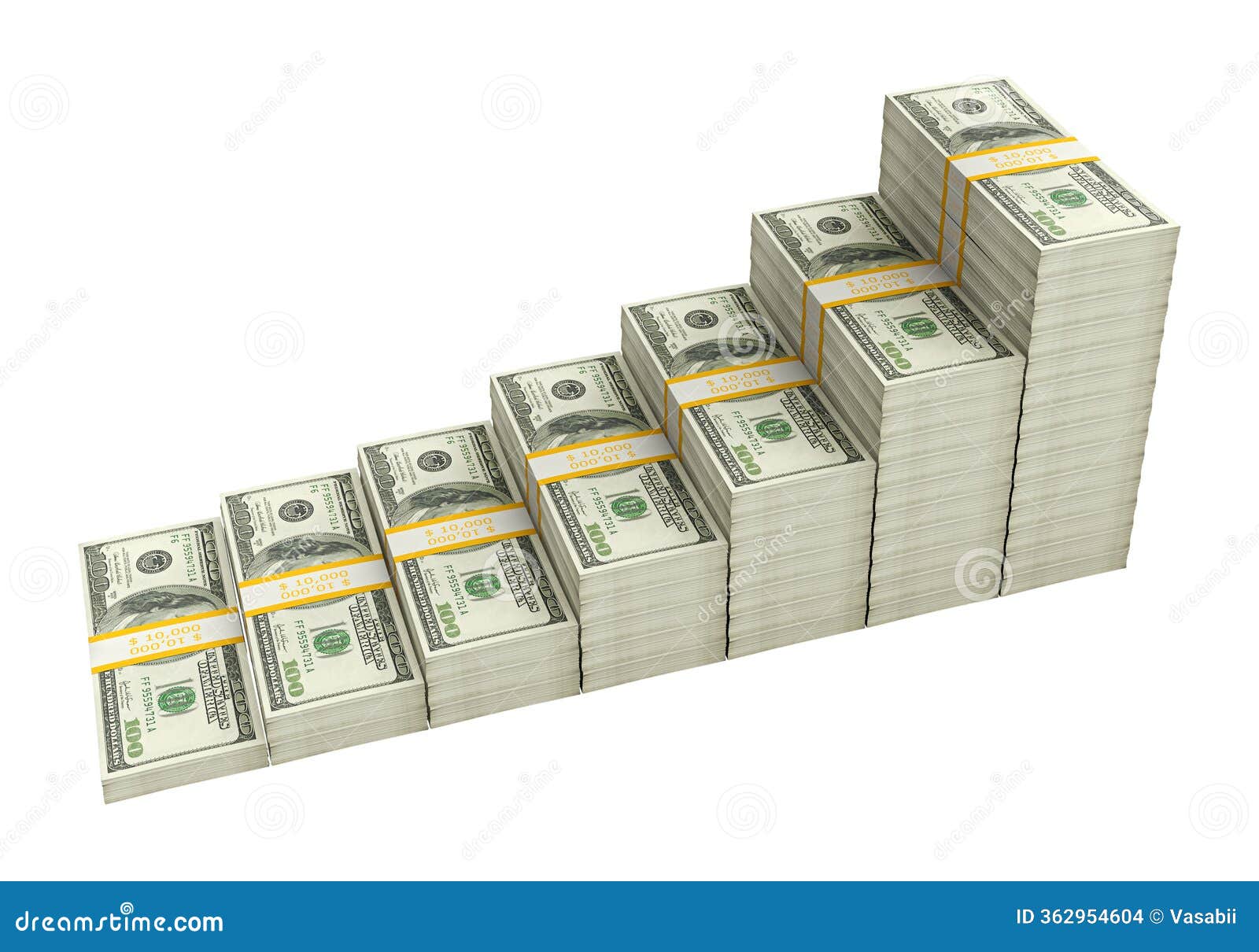 3D Render of Growing Stack of Dollar Bills Stock Illustration ...