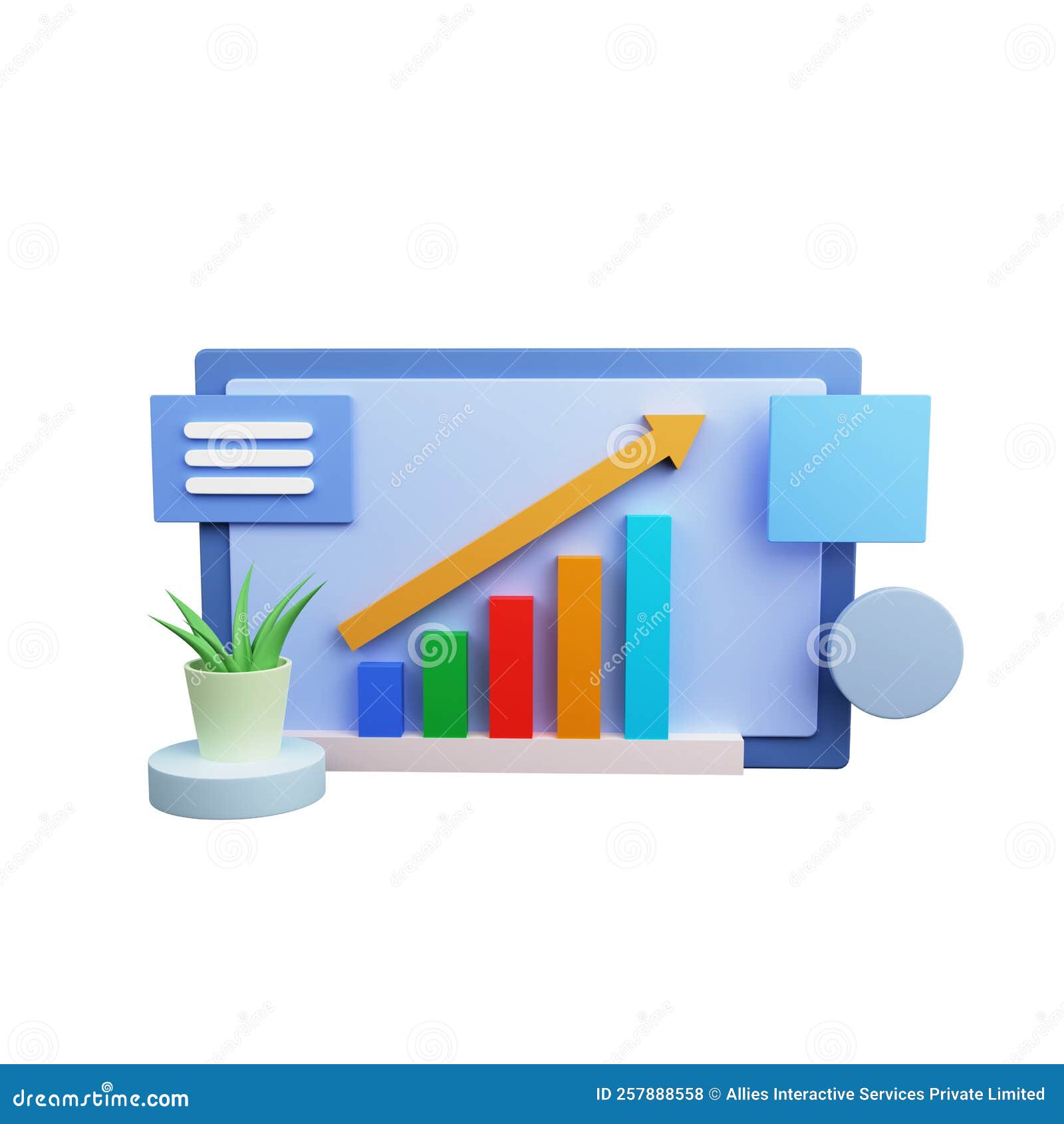 3D Render of Growth Graph Display and Plant Pot on White Stock ...