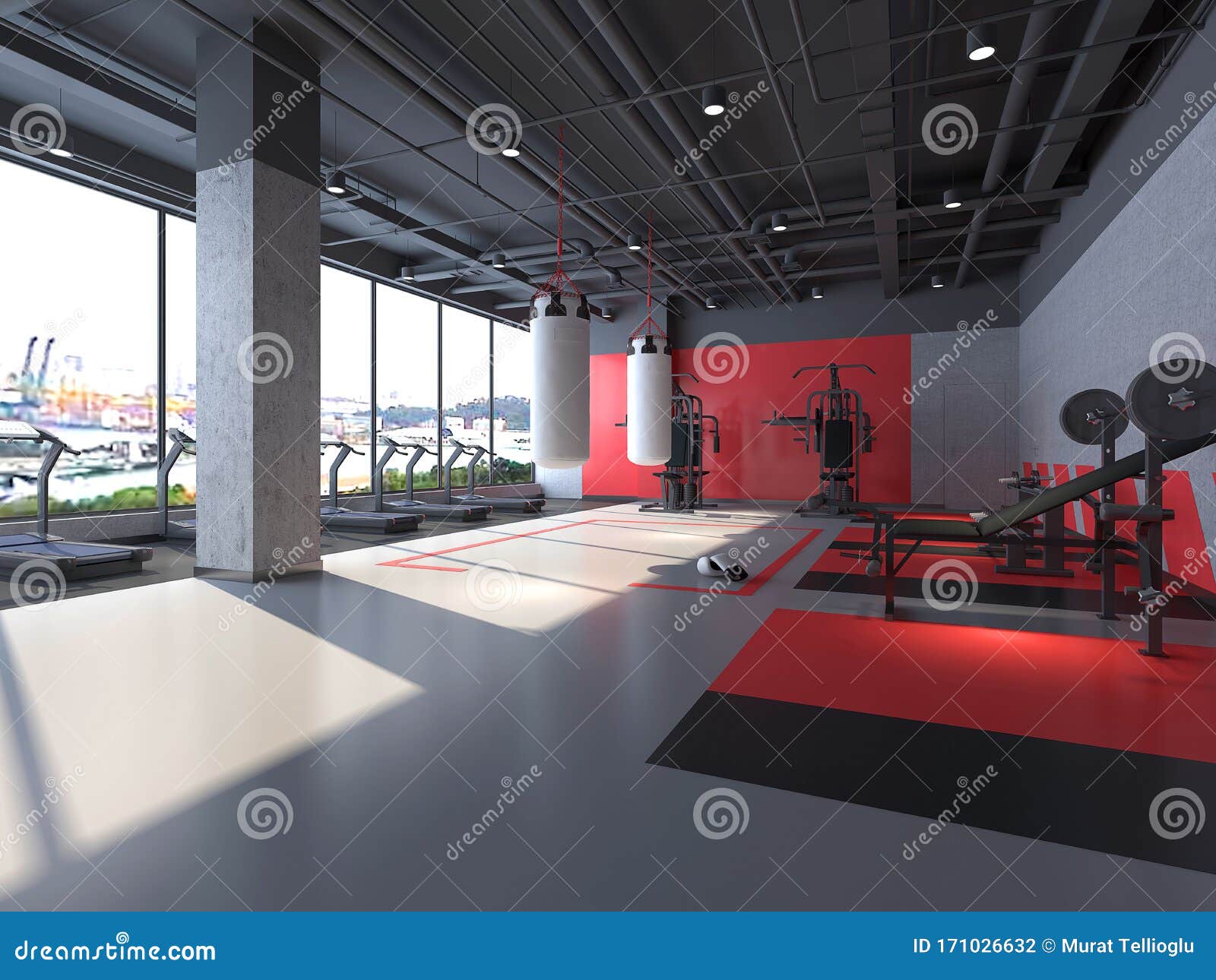 3d Render Gym and Fitness Center Stock Illustration - Illustration of ...