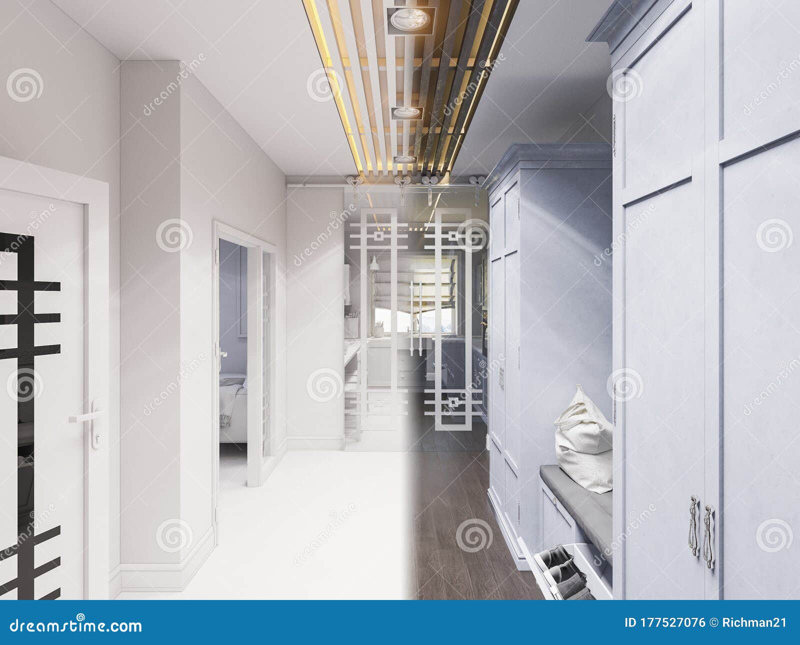 3d Render Hall Interior Design in Classic Style Stock Illustration ...