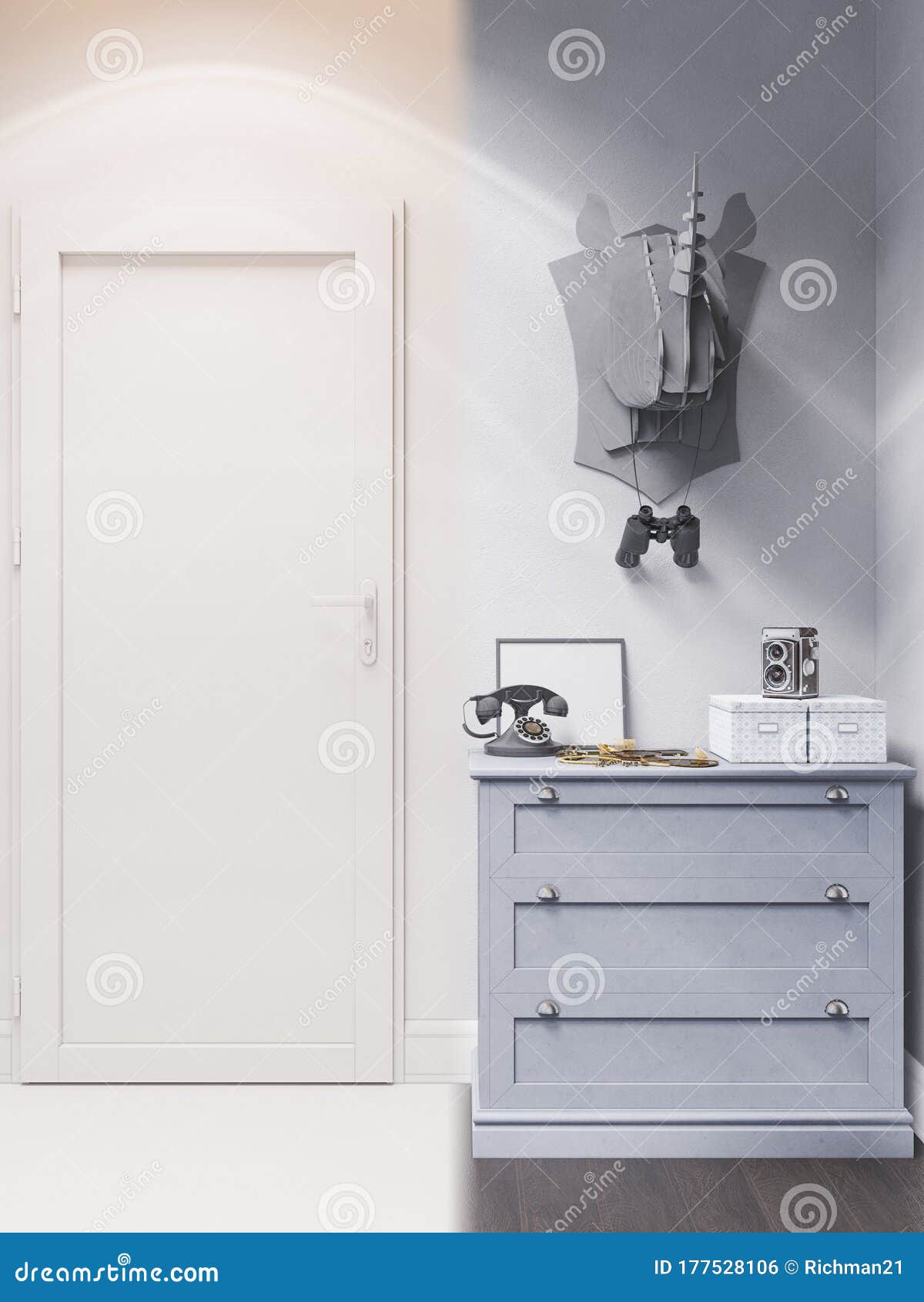 3d Render Hall Interior Design in Classic Style Stock Illustration ...