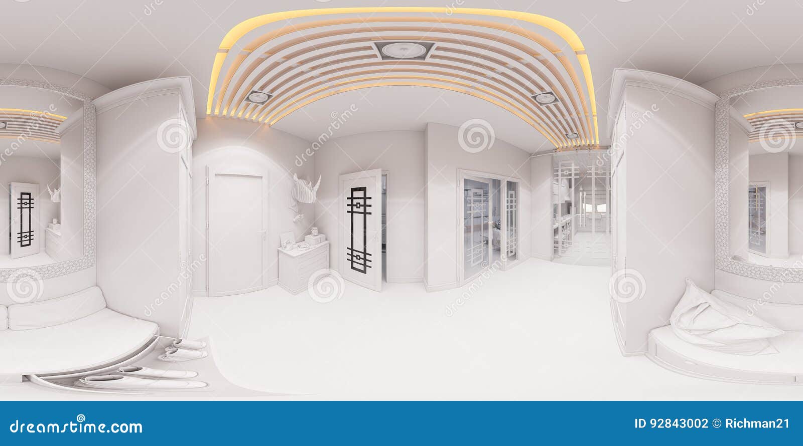 3d Render Hall Interior Design in Classic Style Stock Illustration ...