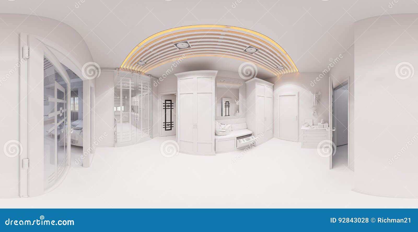 3d Render Hall Interior Design in Classic Style Stock Illustration ...