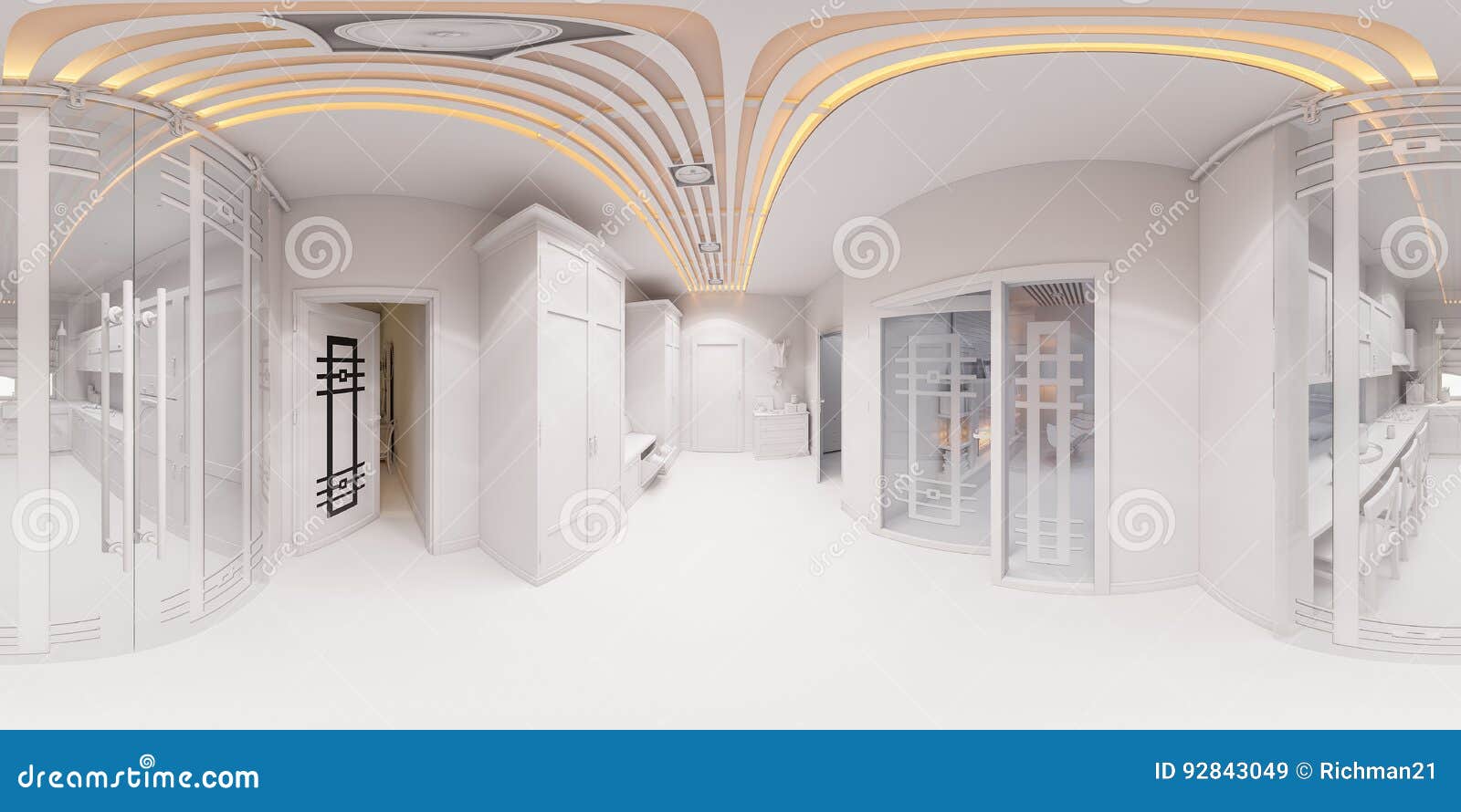 3d Render Hall Interior Design in Classic Style Stock Illustration ...