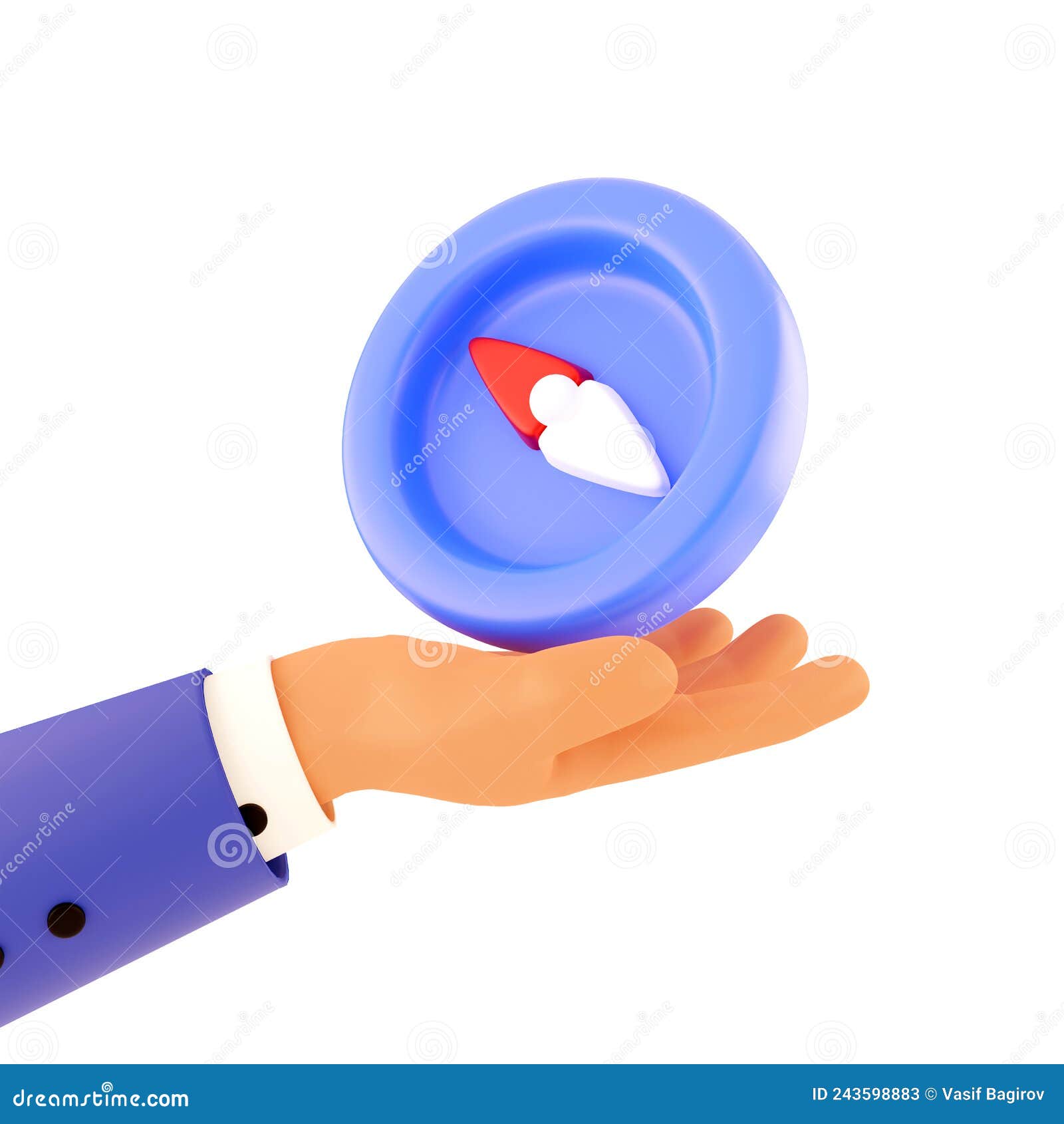 3D Render Hand Holding a Compass. 3D Render Hand with Compass Icon on ...