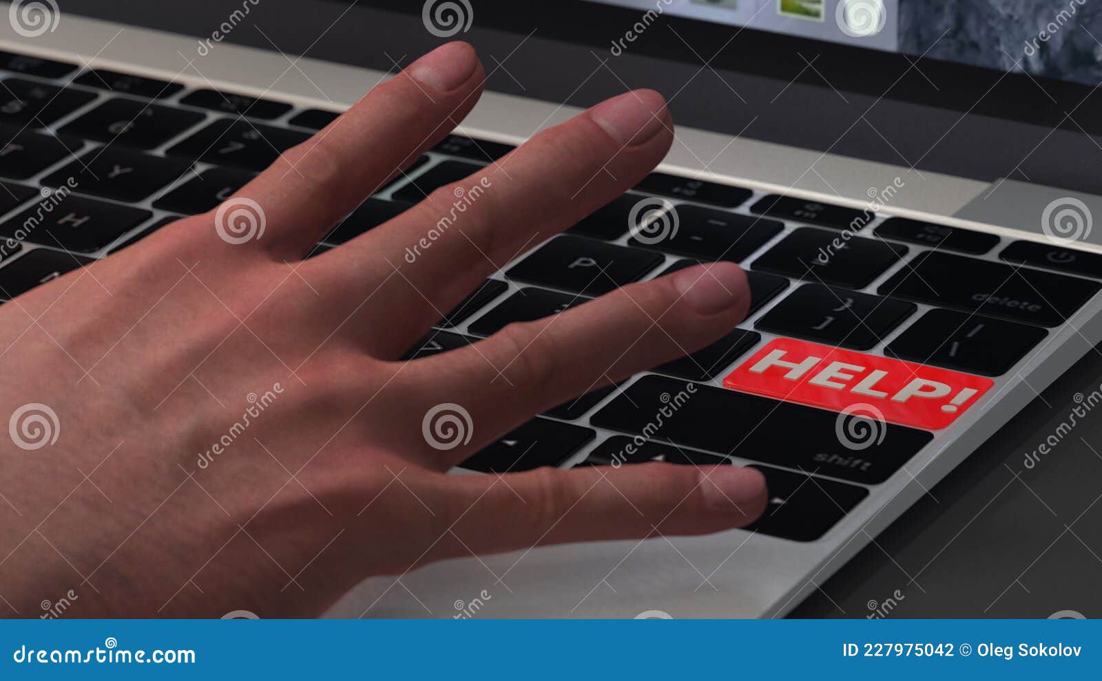 3d Render. Hand Press on the Red Button with the Inscription HELP on ...