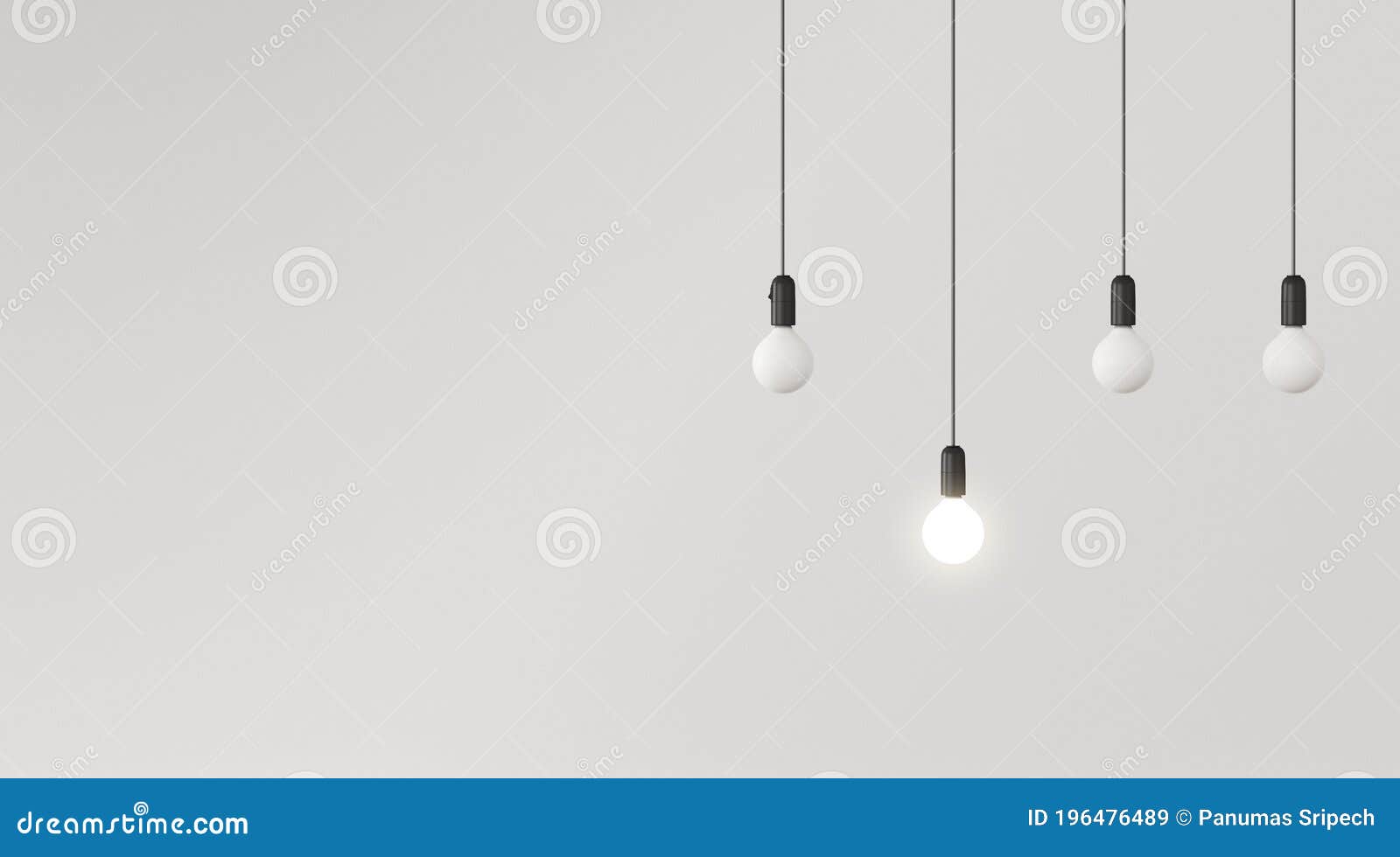 3D Render of Hanging Light Bulb on White Wall. Stock Illustration ...
