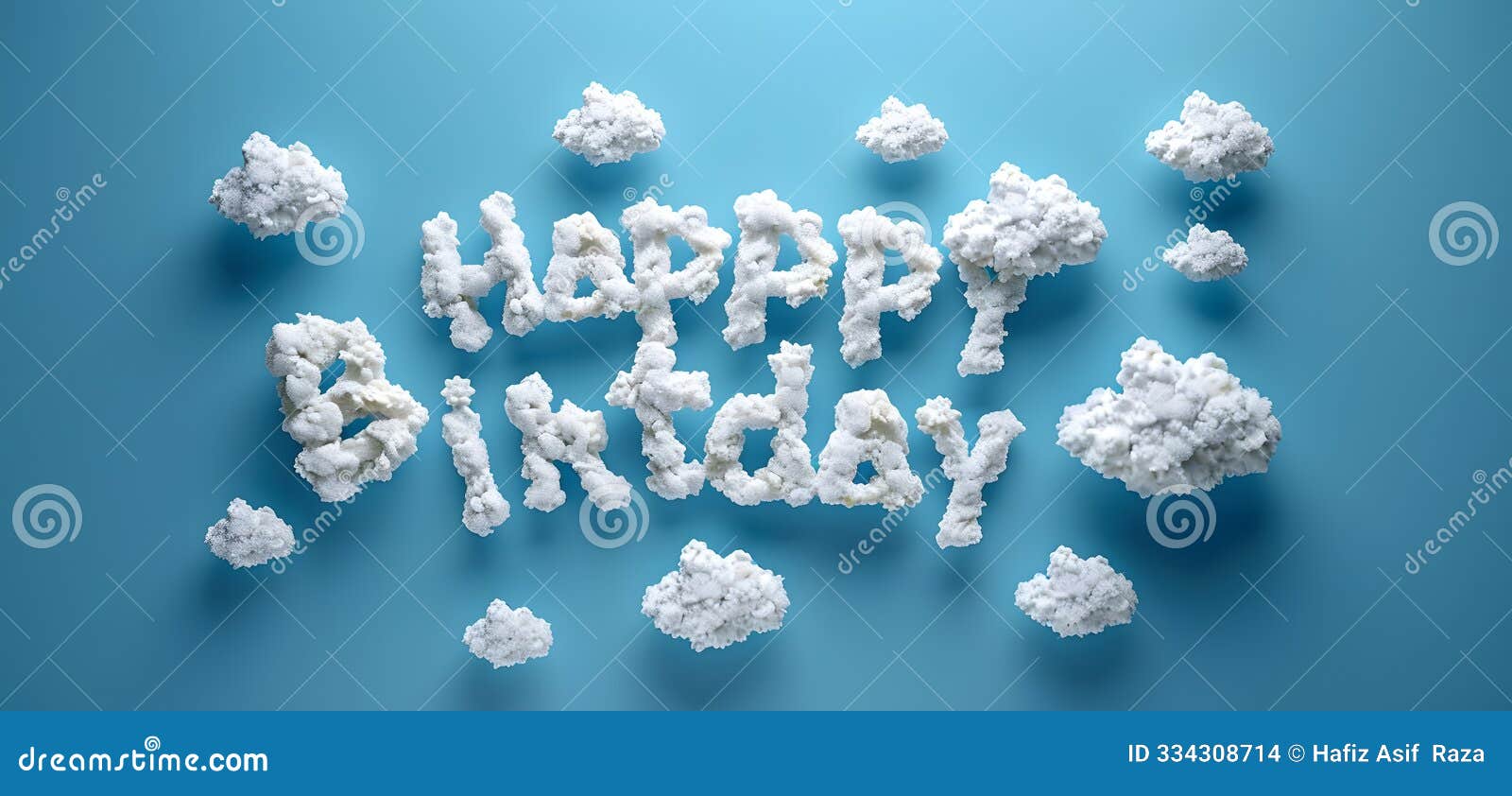 3D Render of Happy Birthday Clouds Written in Different Style of Blue ...