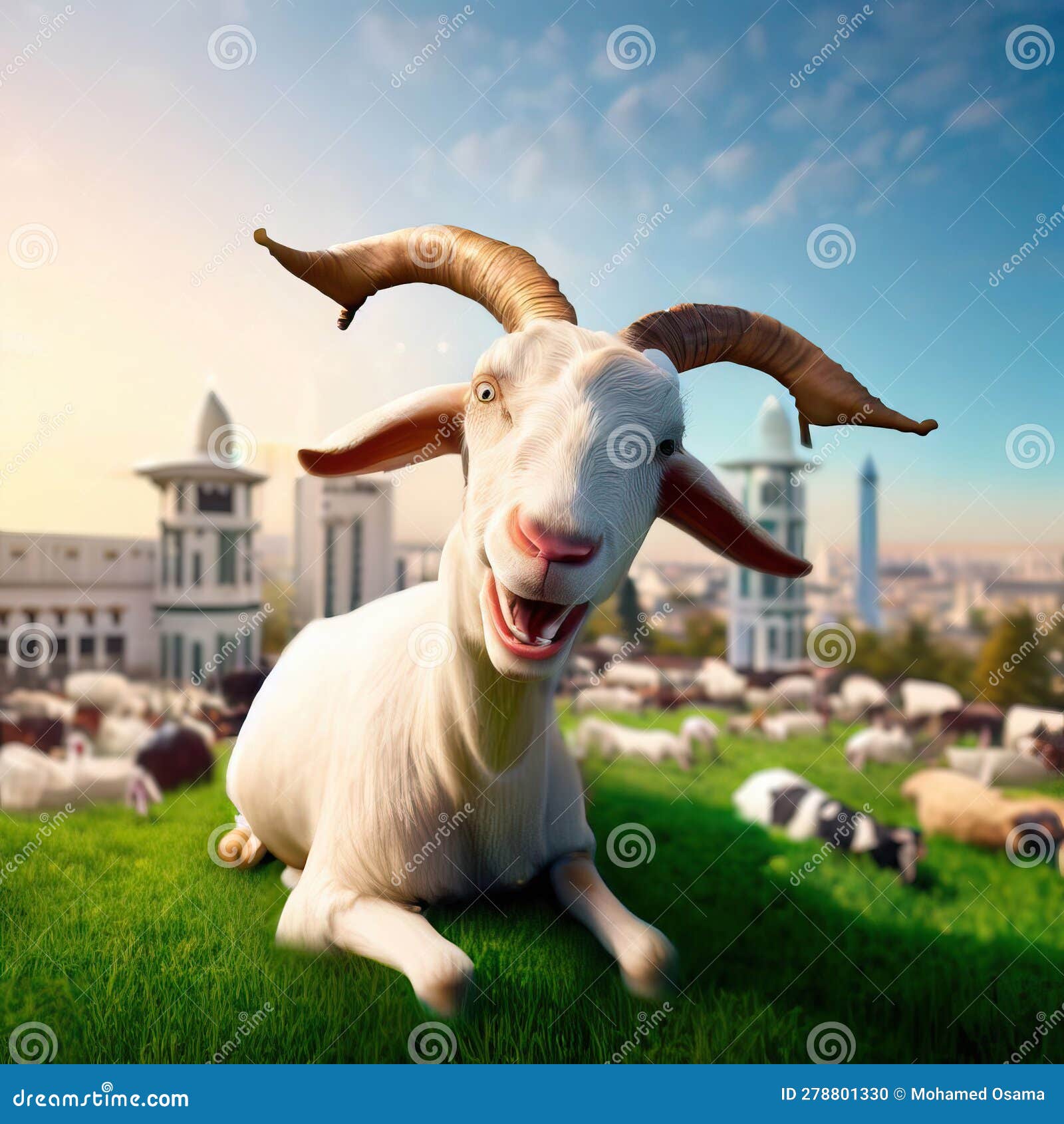 3D Render of a Happy Goat Celebrating Eid Al Adha Feast Stock ...
