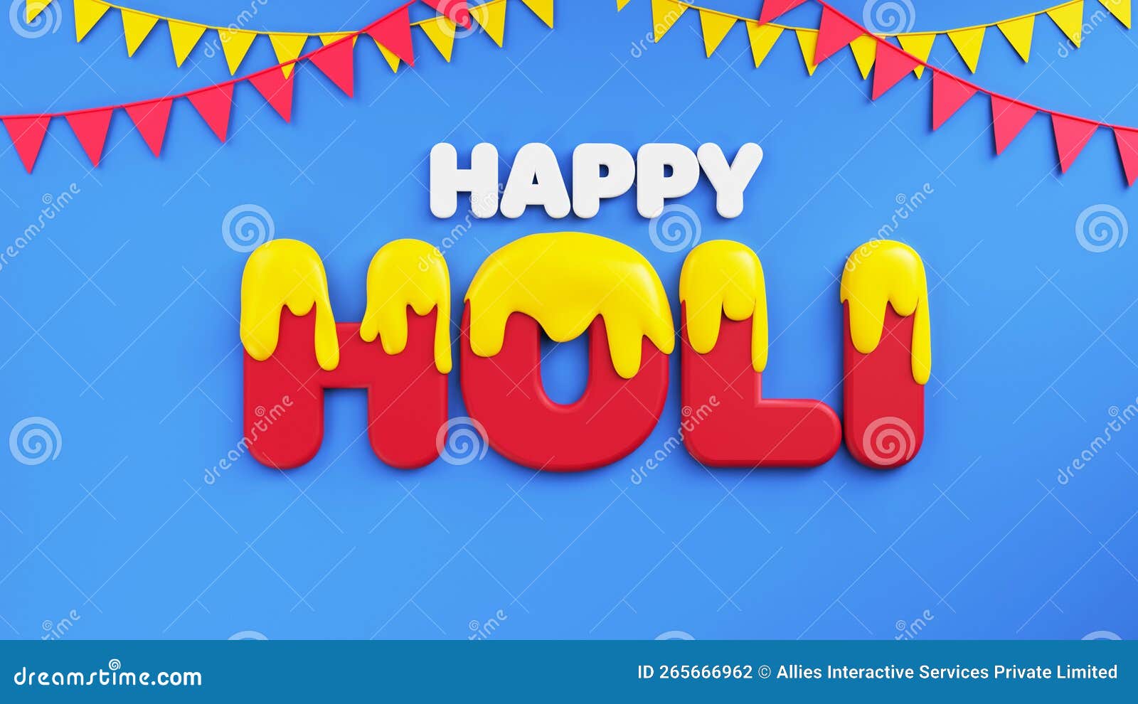 3D Render of Happy Holi Text with Dripping Effect on Blue Background ...