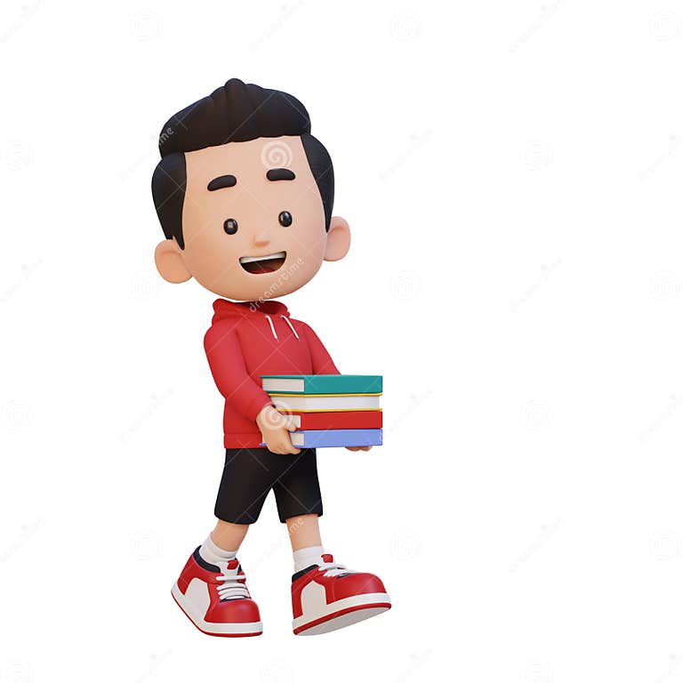 3D Happy Kid Character Holding Book Stock Photo - Illustration of book ...