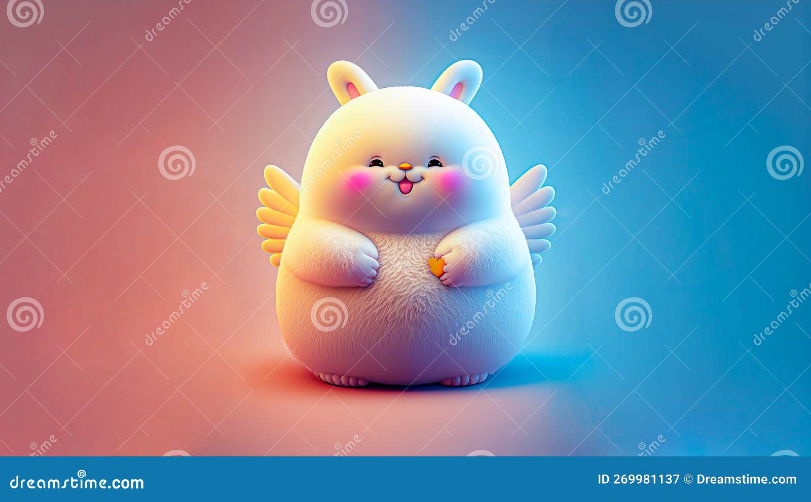 Happy Rabbit Character with Wings on Shiny Pink and Blue Gradient ...
