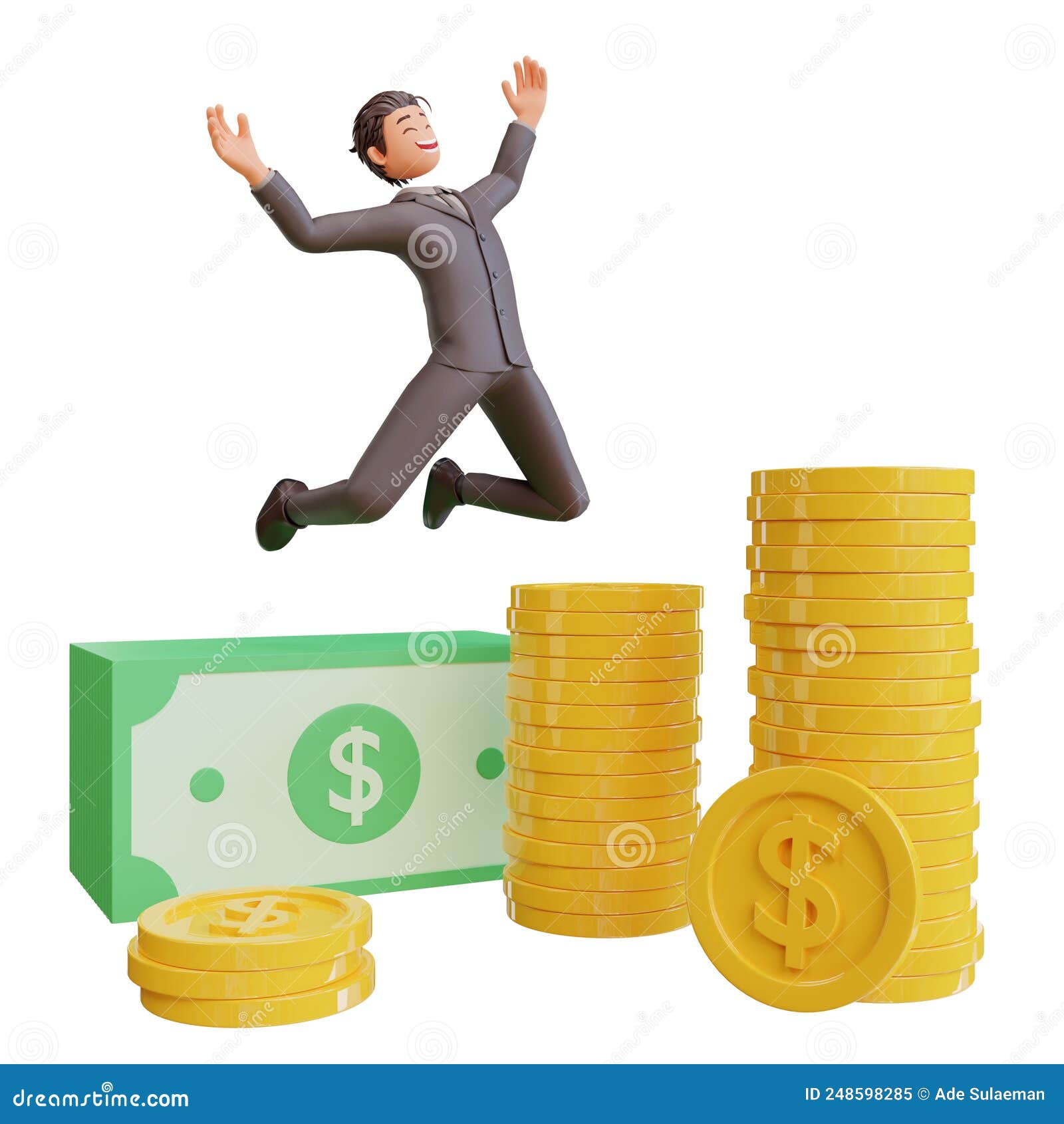 3d Render Happy Rich Celebrating Income Growth Stock Illustration ...