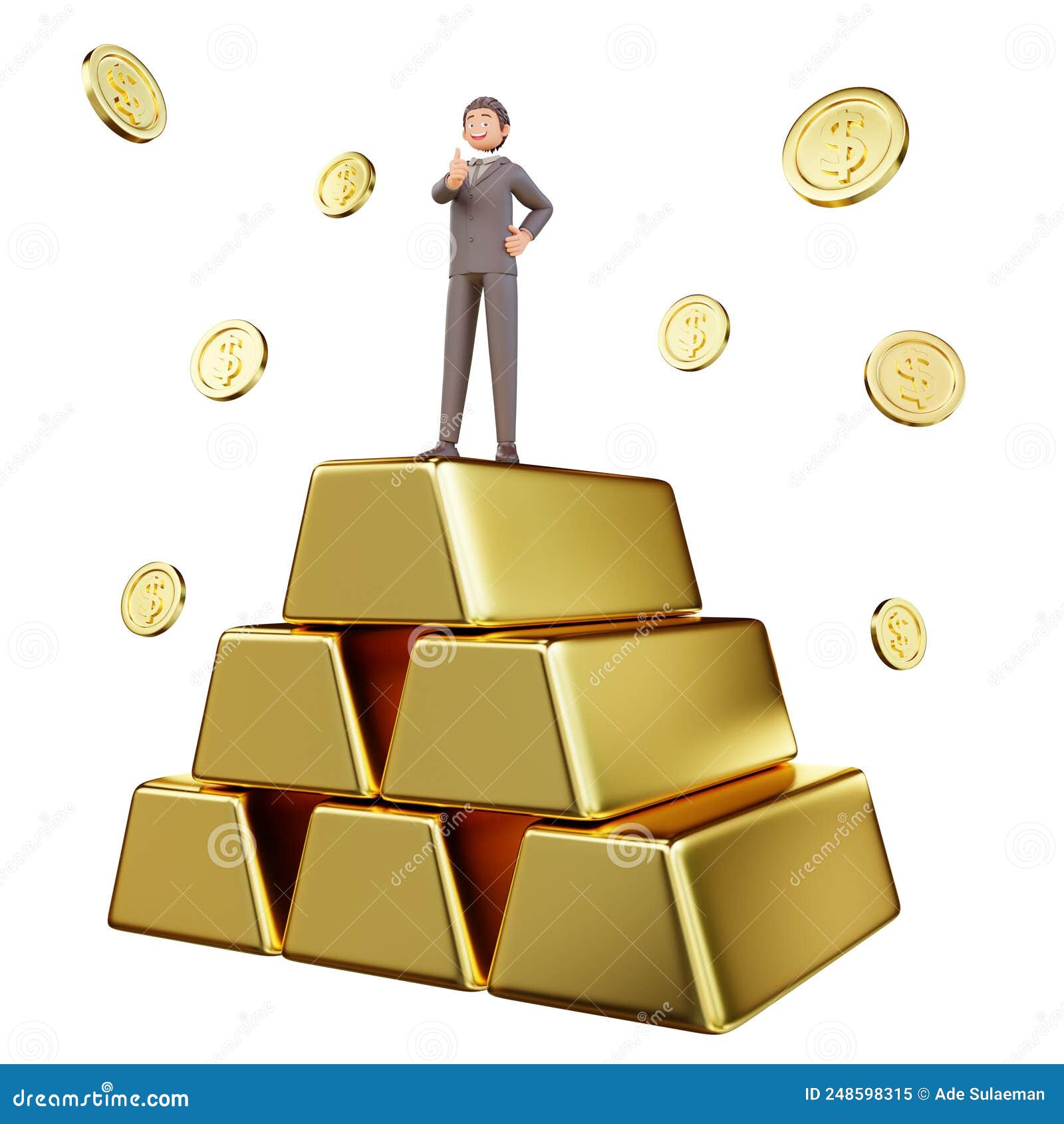3d Render Happy Rich Celebrating Income Growth Stock Illustration ...