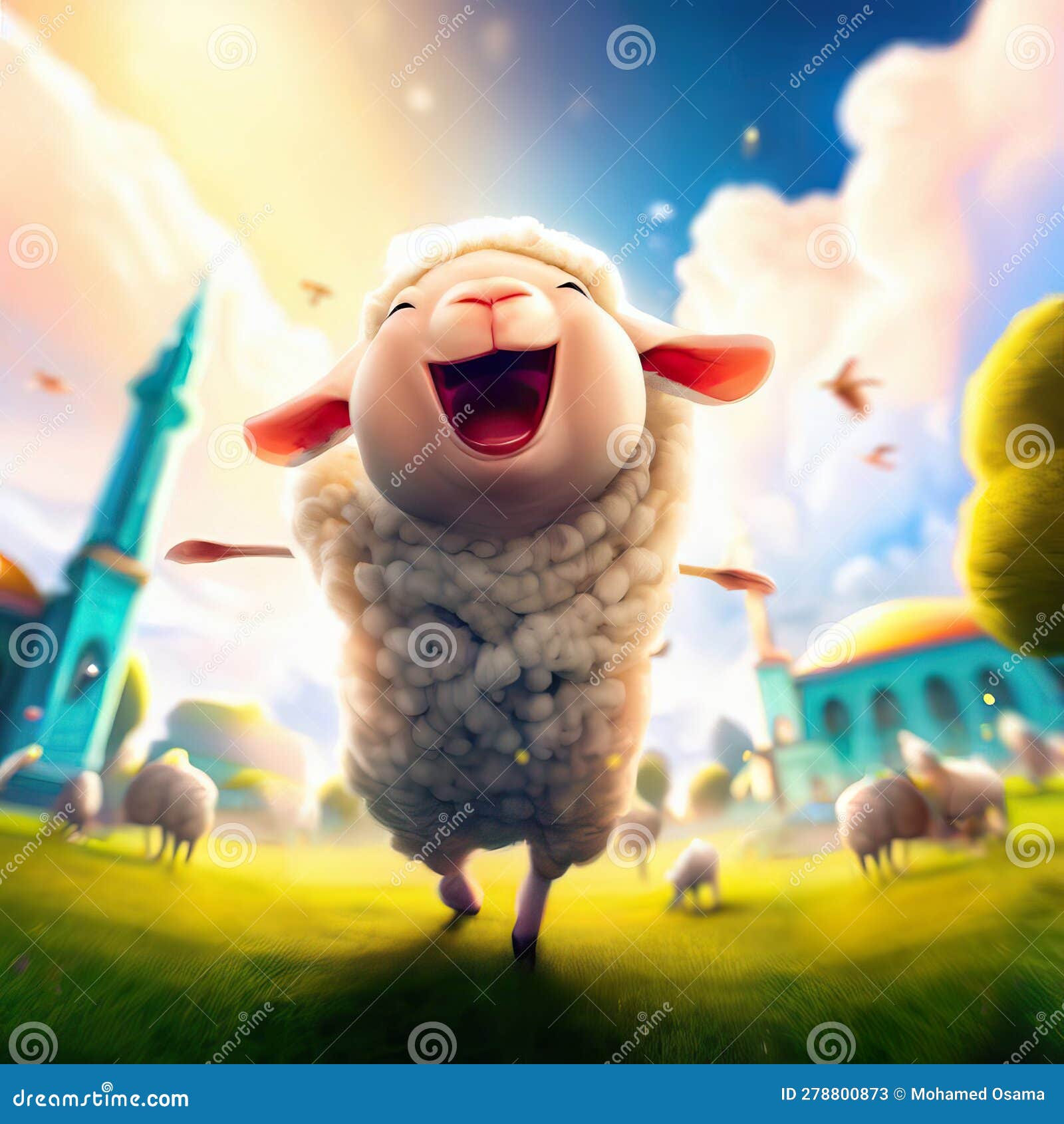 3D Render of a Happy Sheep Celebrating Eid Al Adha Feast Stock ...