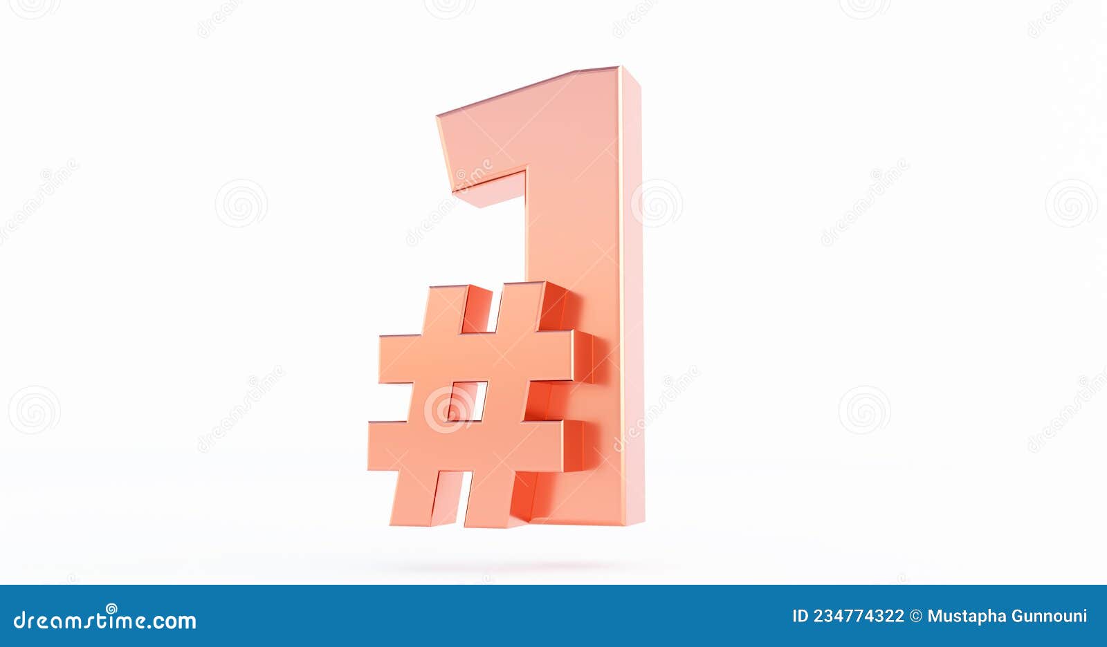 3d Render of Hashtag Icon with Number One. Stock Illustration ...