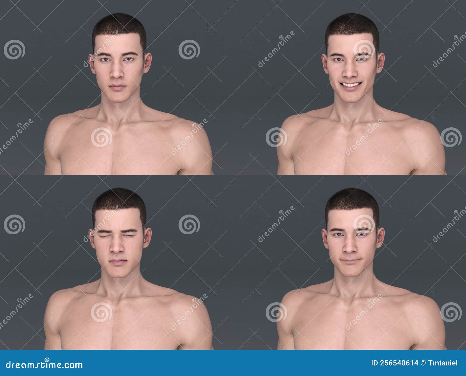 3D Render : Headshots Portrait of Young Man Isolated on Grey Studio ...