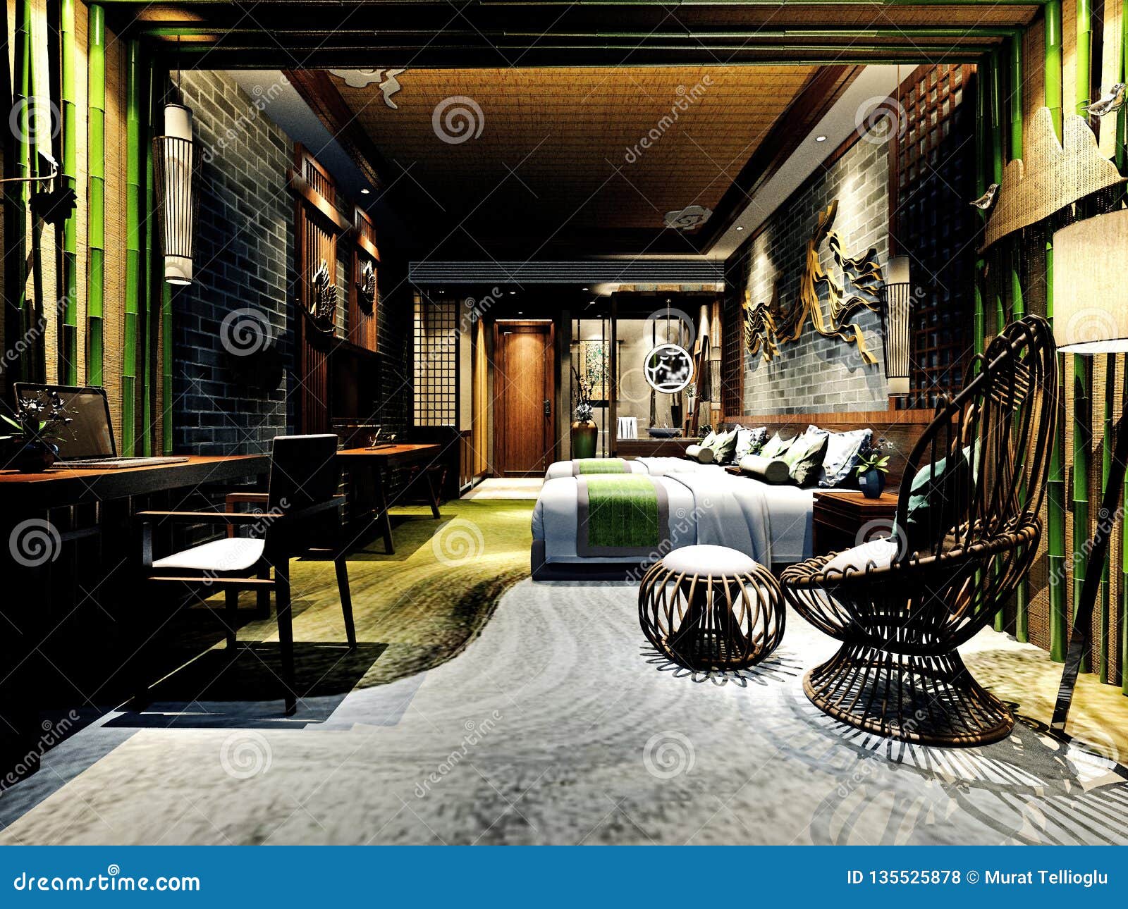 3d Render of Hotel Room Interior Stock Illustration - Illustration of ...