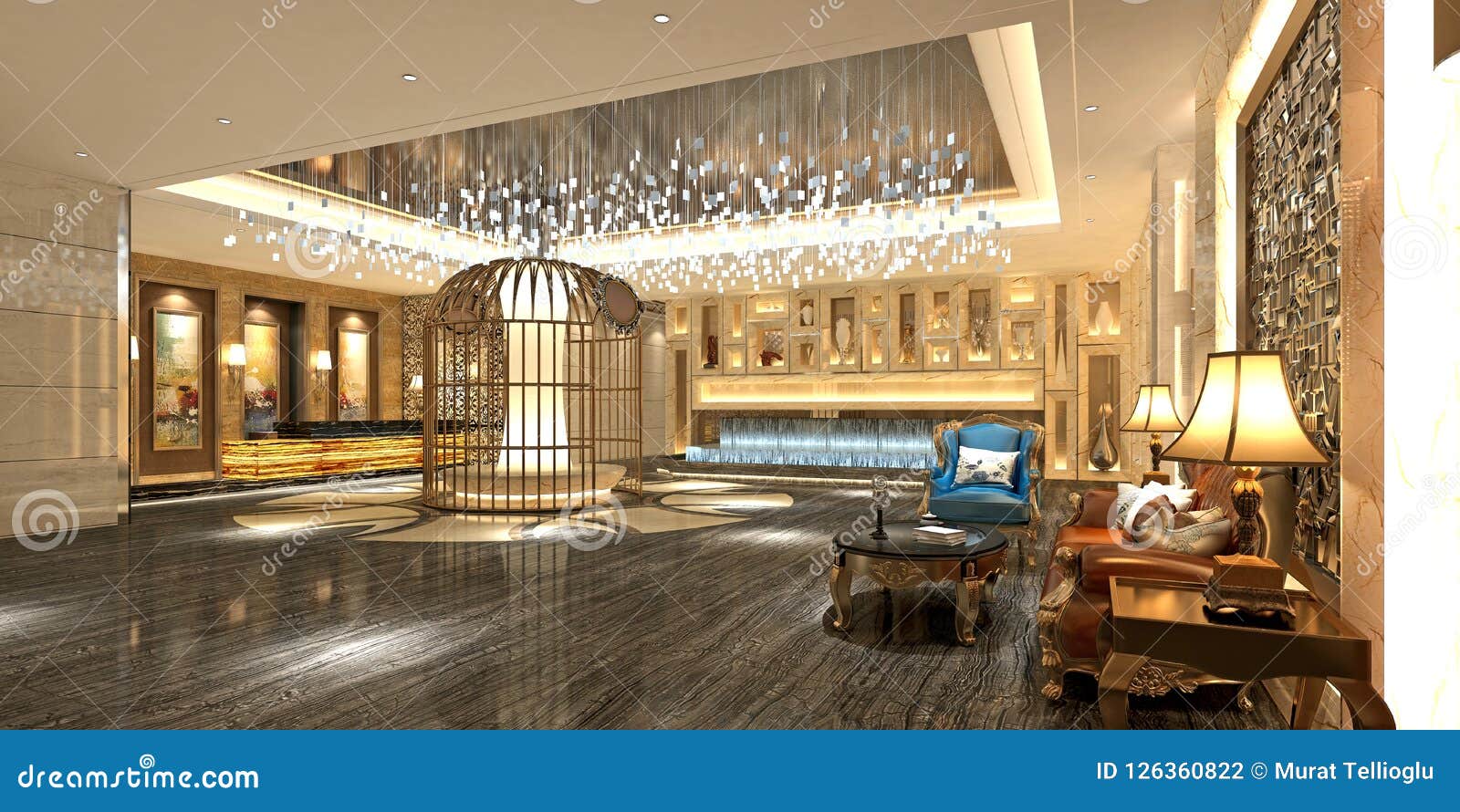 3d render of hotel lobby stock illustration. Illustration of decoration ...