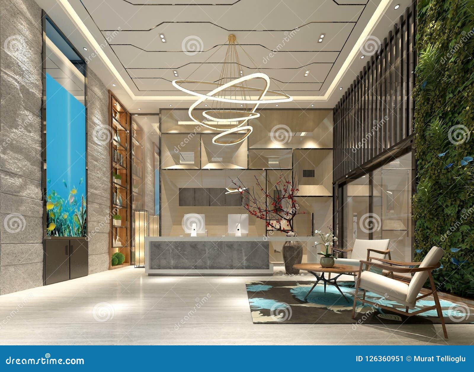 3d render of hotel lobby stock illustration. Illustration of corridor ...
