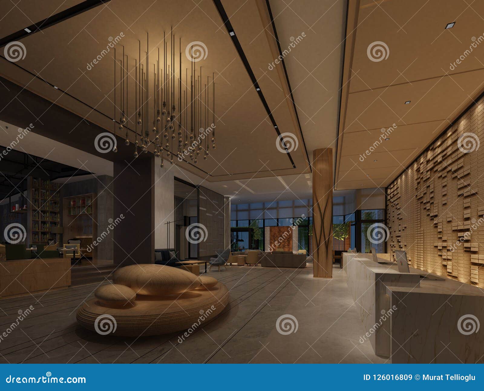 3d render of hotel lobby stock illustration. Illustration of finance ...