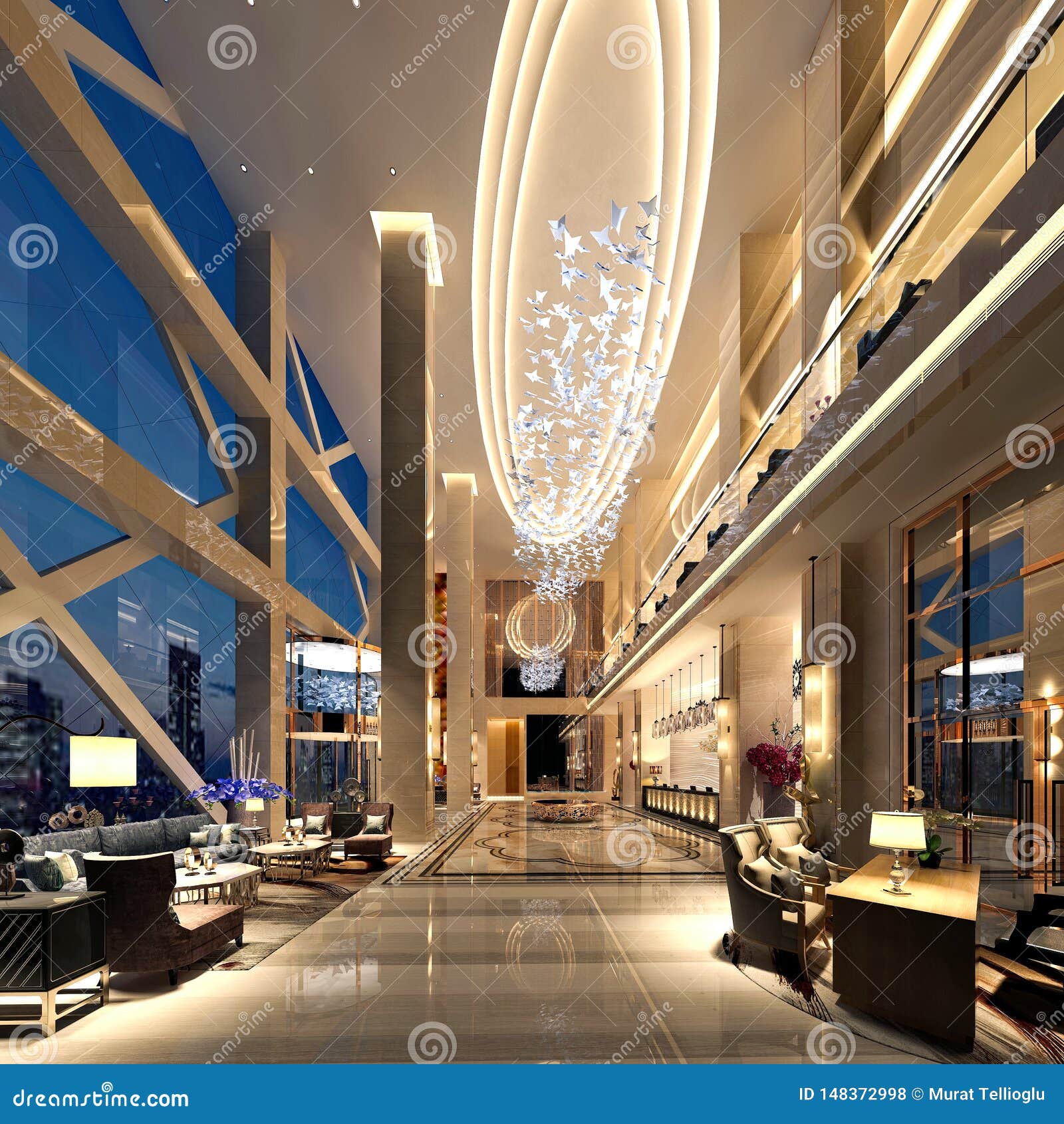 3d render of hotel lobby stock illustration. Illustration of modern ...