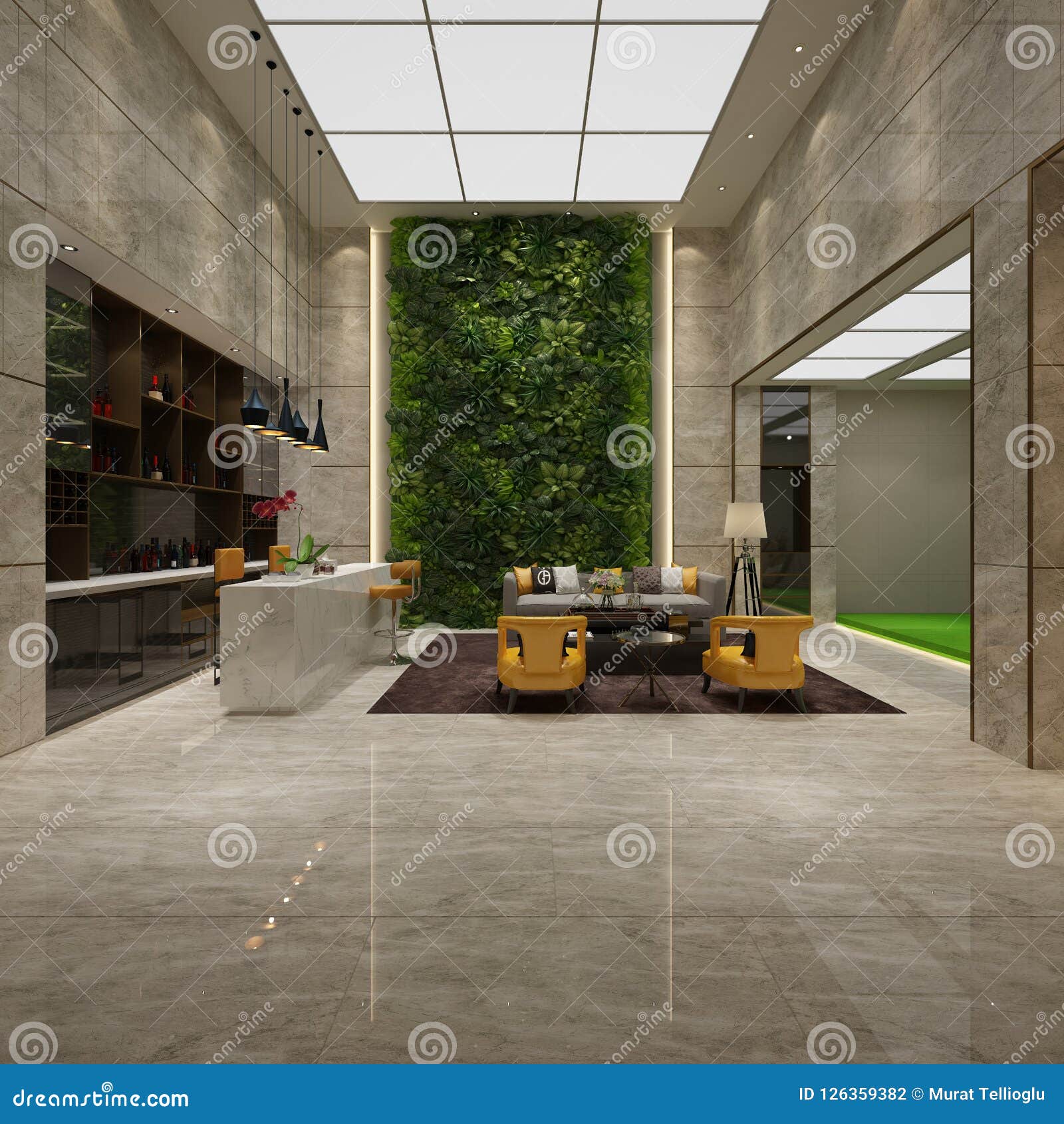 3d render of hotel lobby stock illustration. Illustration of desk ...