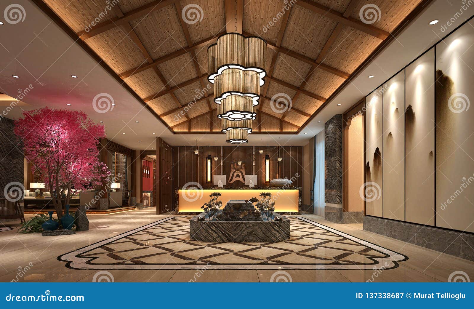 3d Render of Hotel Lobby Entrance Stock Illustration - Illustration of ...