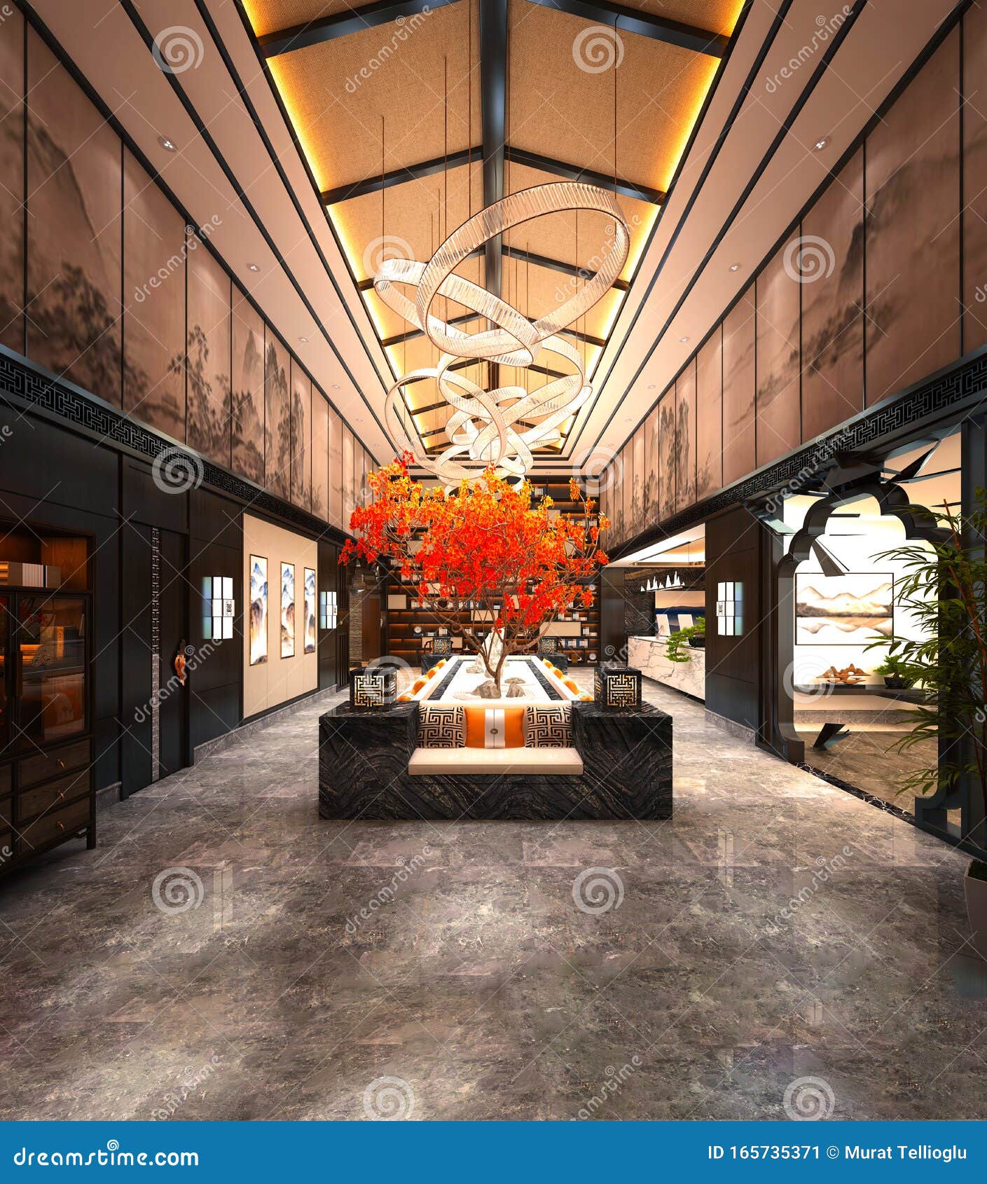 3d Render of Hotel Lobby Hall Stock Illustration - Illustration of ...