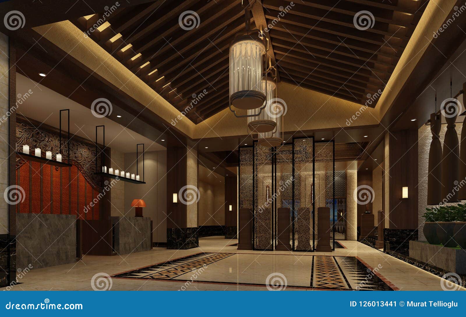 3d render of hotel lobby stock illustration. Illustration of indoor ...