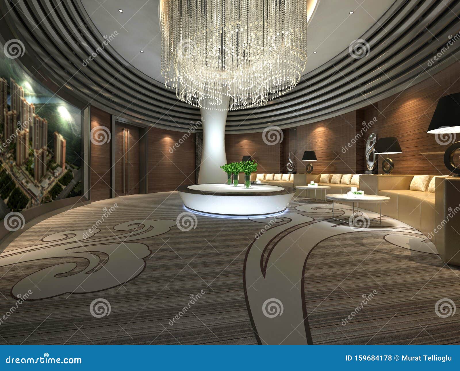 3d render of hotel lobby stock illustration. Illustration of hotel ...