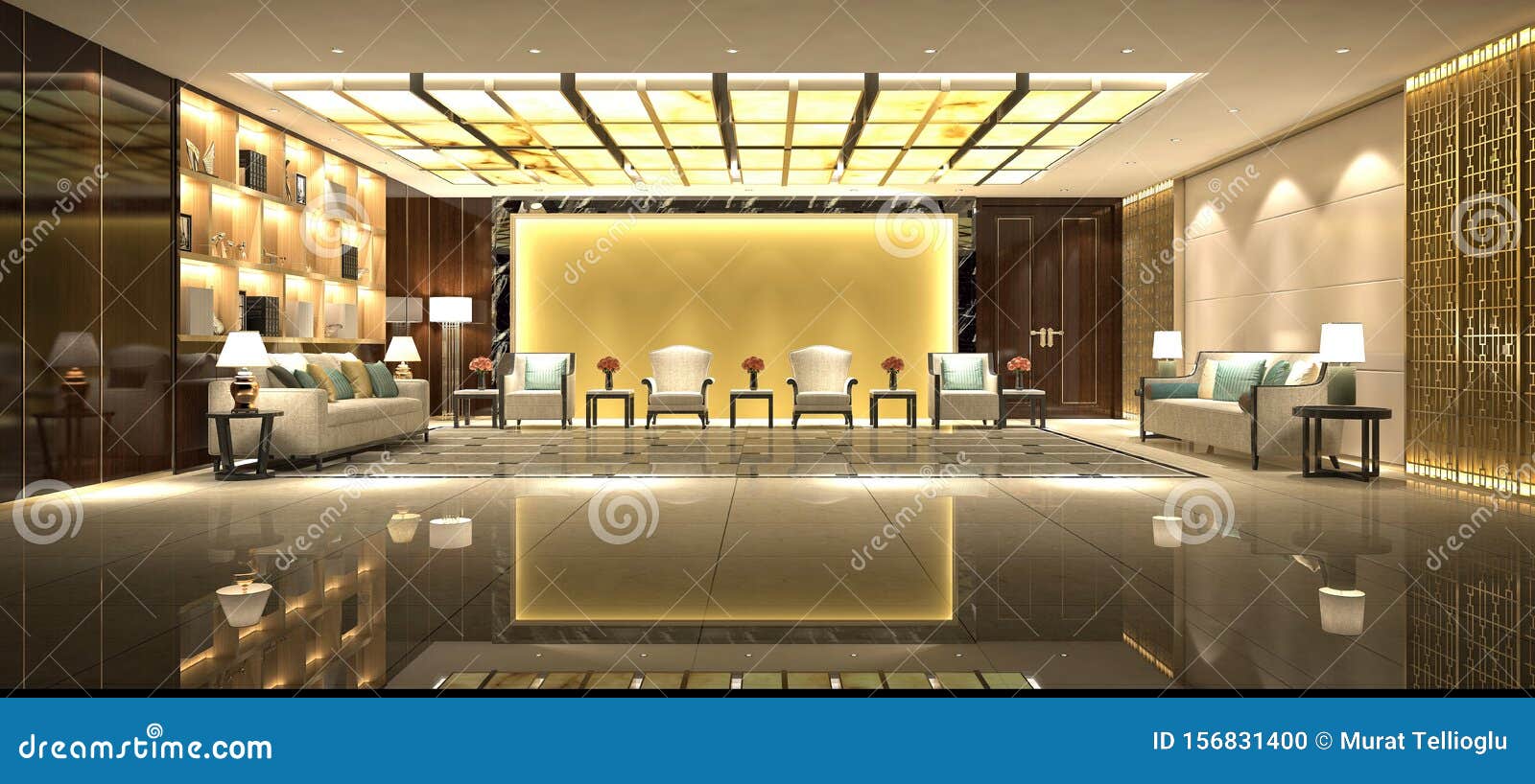 3d Render of Luxury Hotel Reception Stock Illustration - Illustration ...