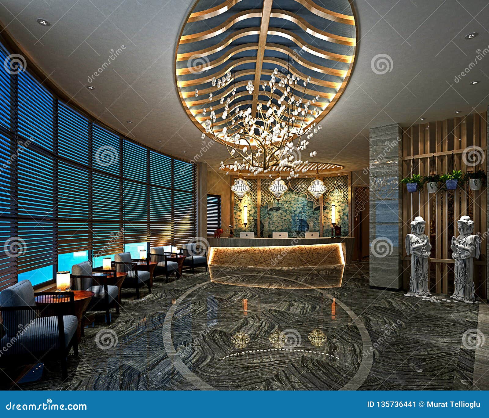 3d Render of Hotel Reception Stock Illustration - Illustration of lobby ...