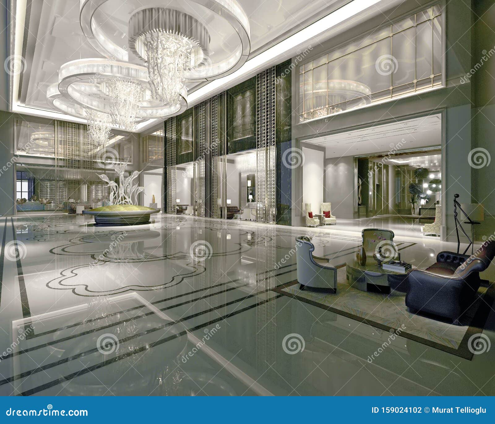 3d Render of Hotel Reception Lobby Stock Illustration - Illustration of ...