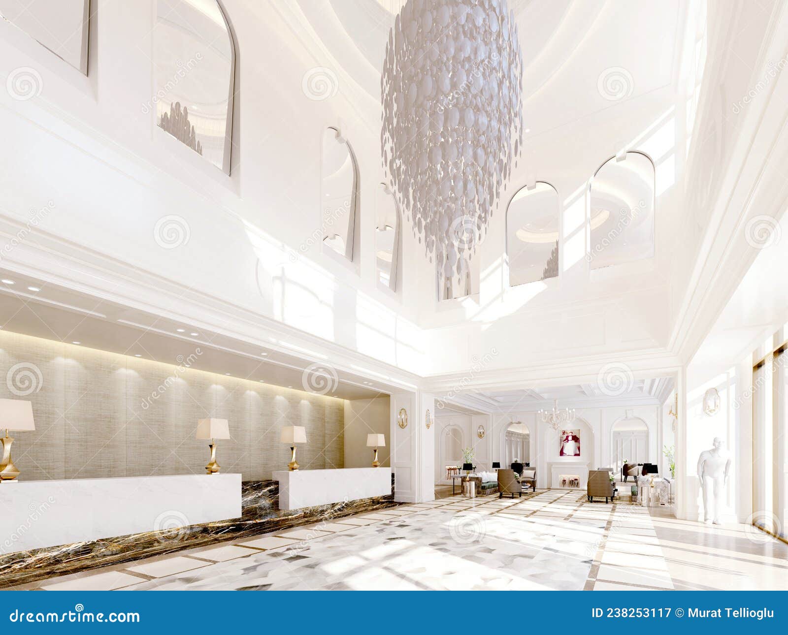 3d Render of Hotel Reception Stock Illustration - Illustration of chair ...