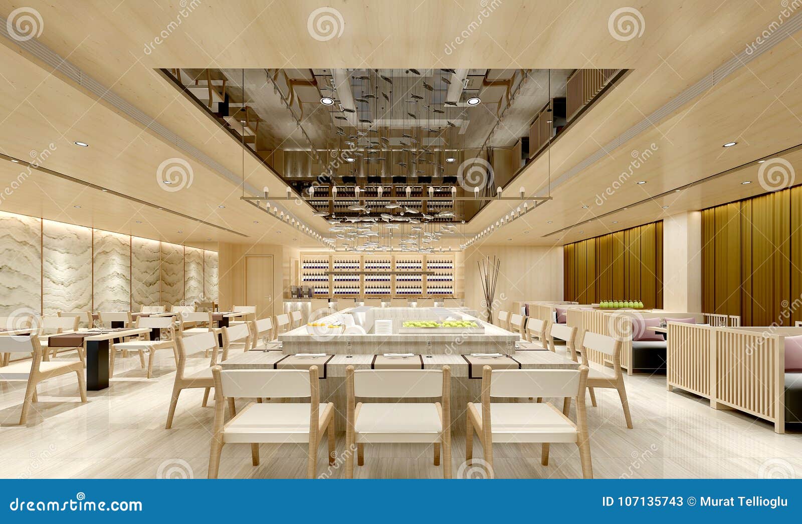3d Render of Hotel Restaurant Dinner Room Stock Illustration ...