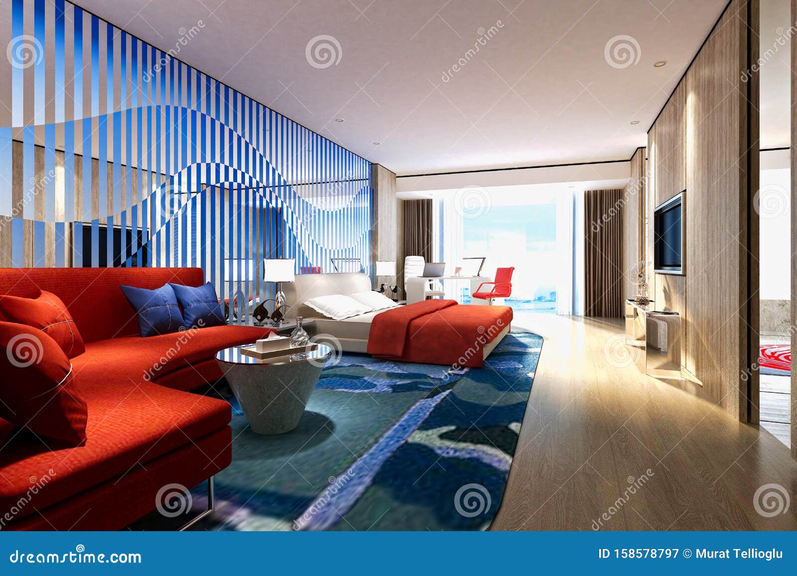 3d render of hotel room stock illustration. Illustration of hall ...